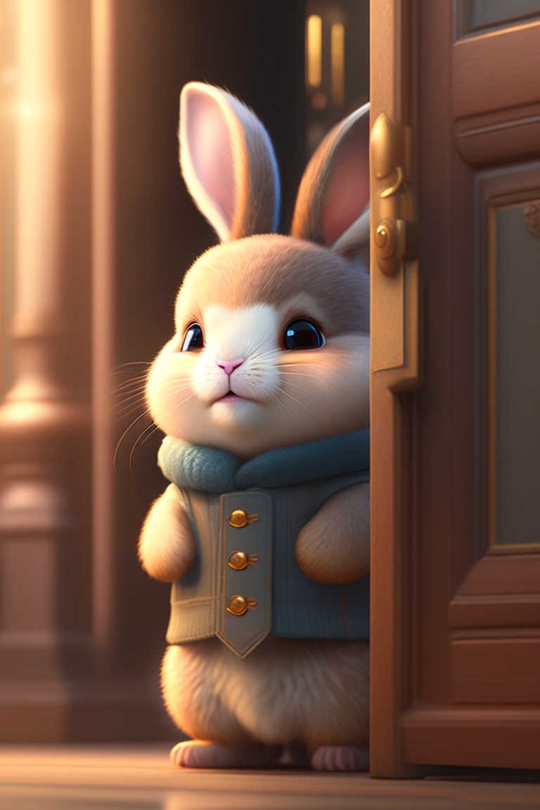 Lexica - Cute small rabbit smiling in front of theater door ,unreal ...