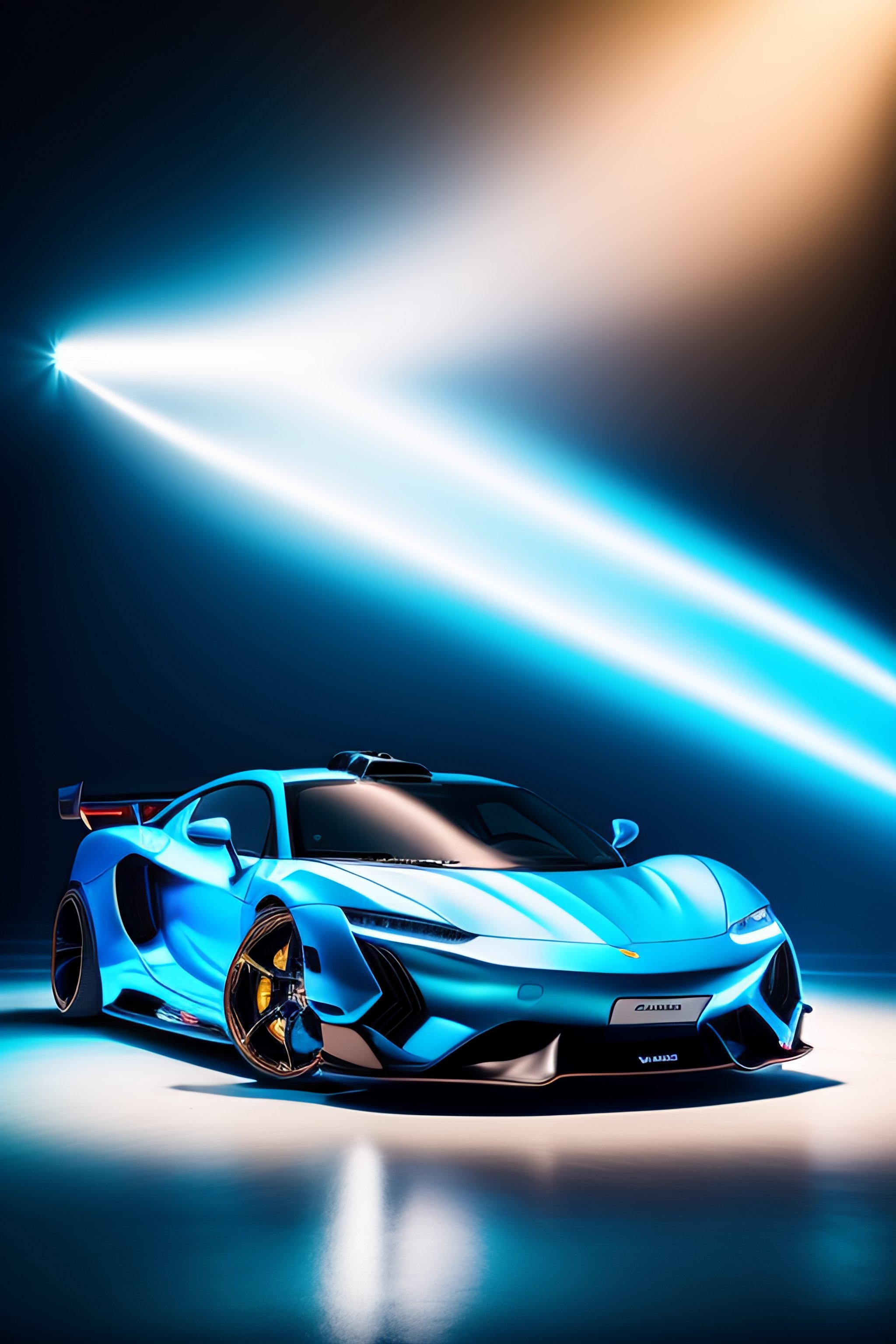 Lexica - Sky blue color supercar on a stage with spotlights