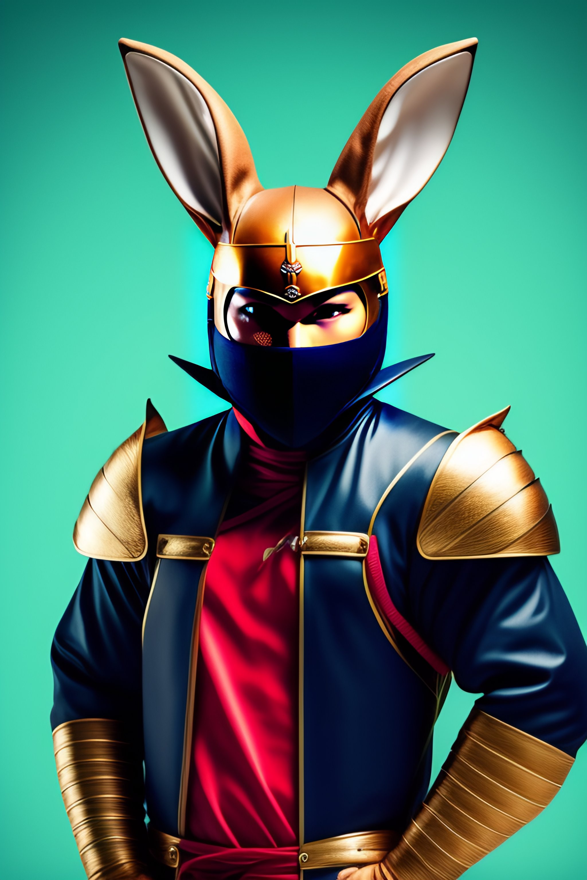 Lexica - Human with rabbit ear, having a rabbit tail in ninja outfit ...