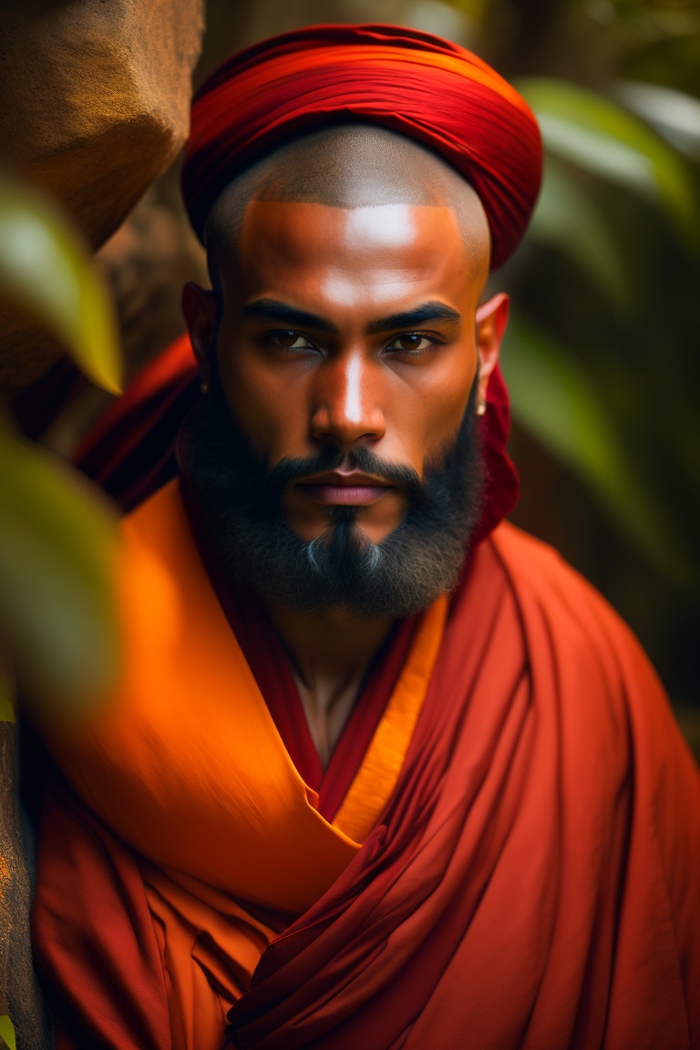 Lexica - Editorial photography, a male monk stands in the heart of a ...