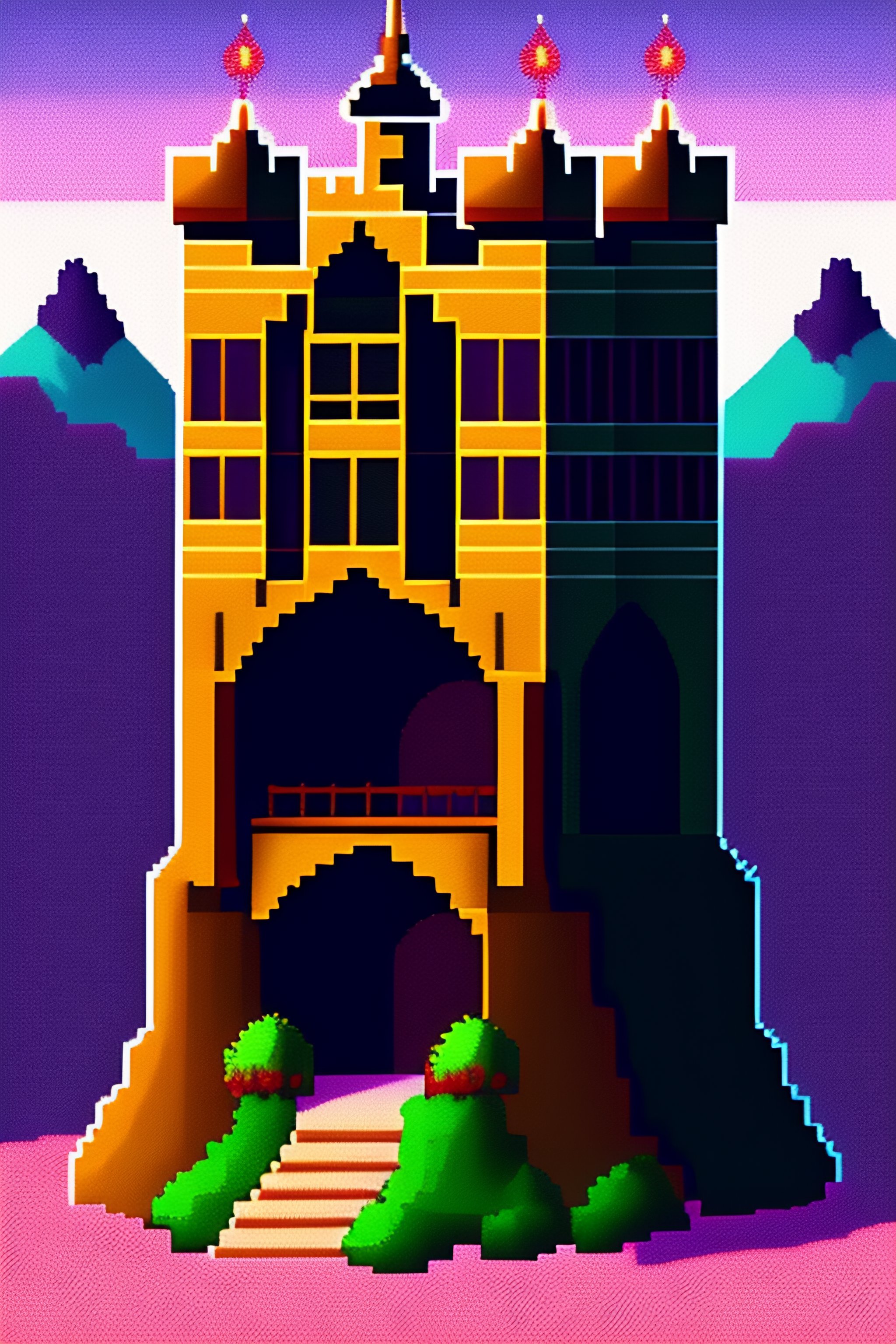 Lexica - A forbidden castle high up in the mountains, pixel art