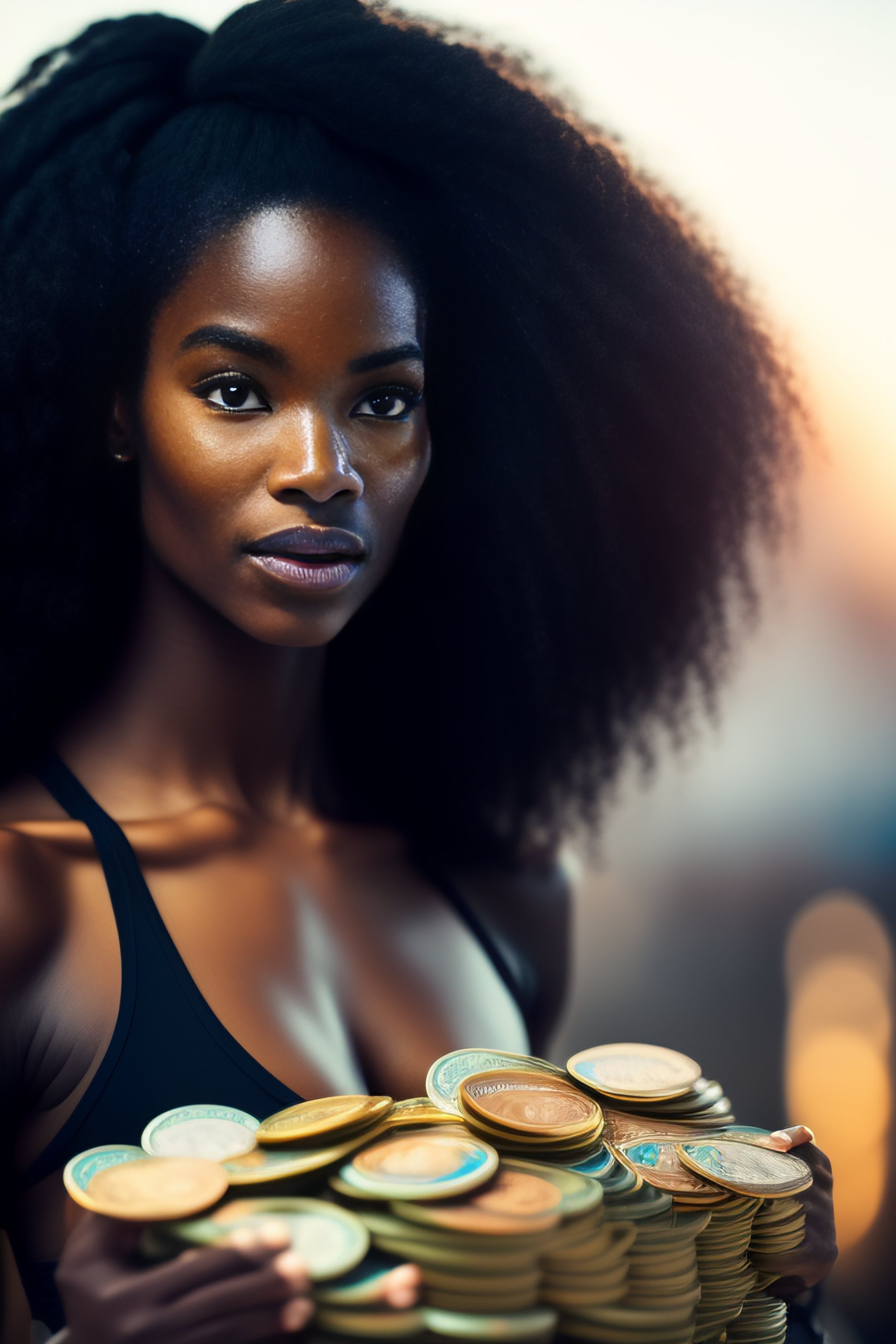 Lexica - Dancer standing counting money beautiful black girl with long beautiful hair 4k