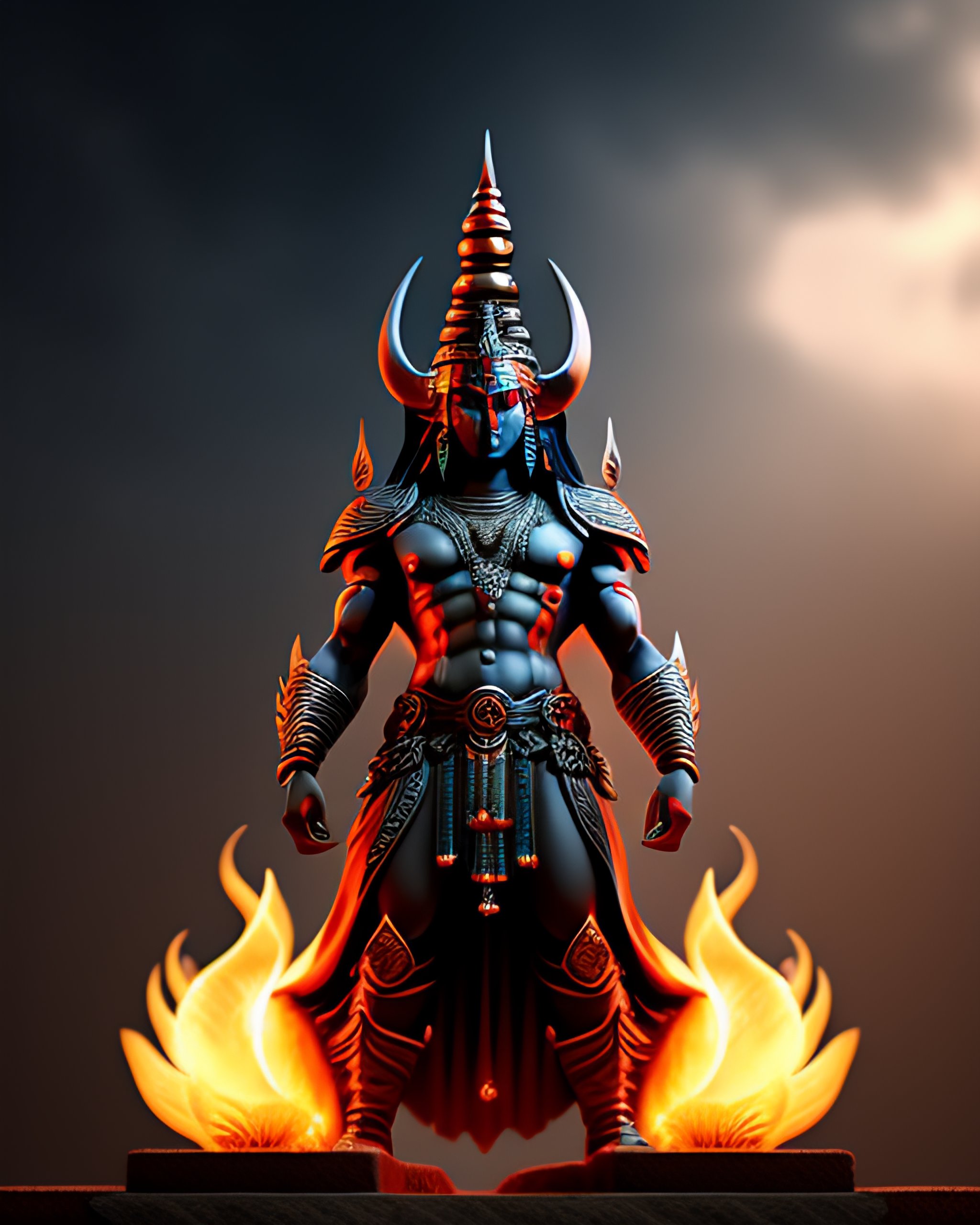 Lexica - A Armoured trishul lord Shiva. Gray hair, Low angle camera ...