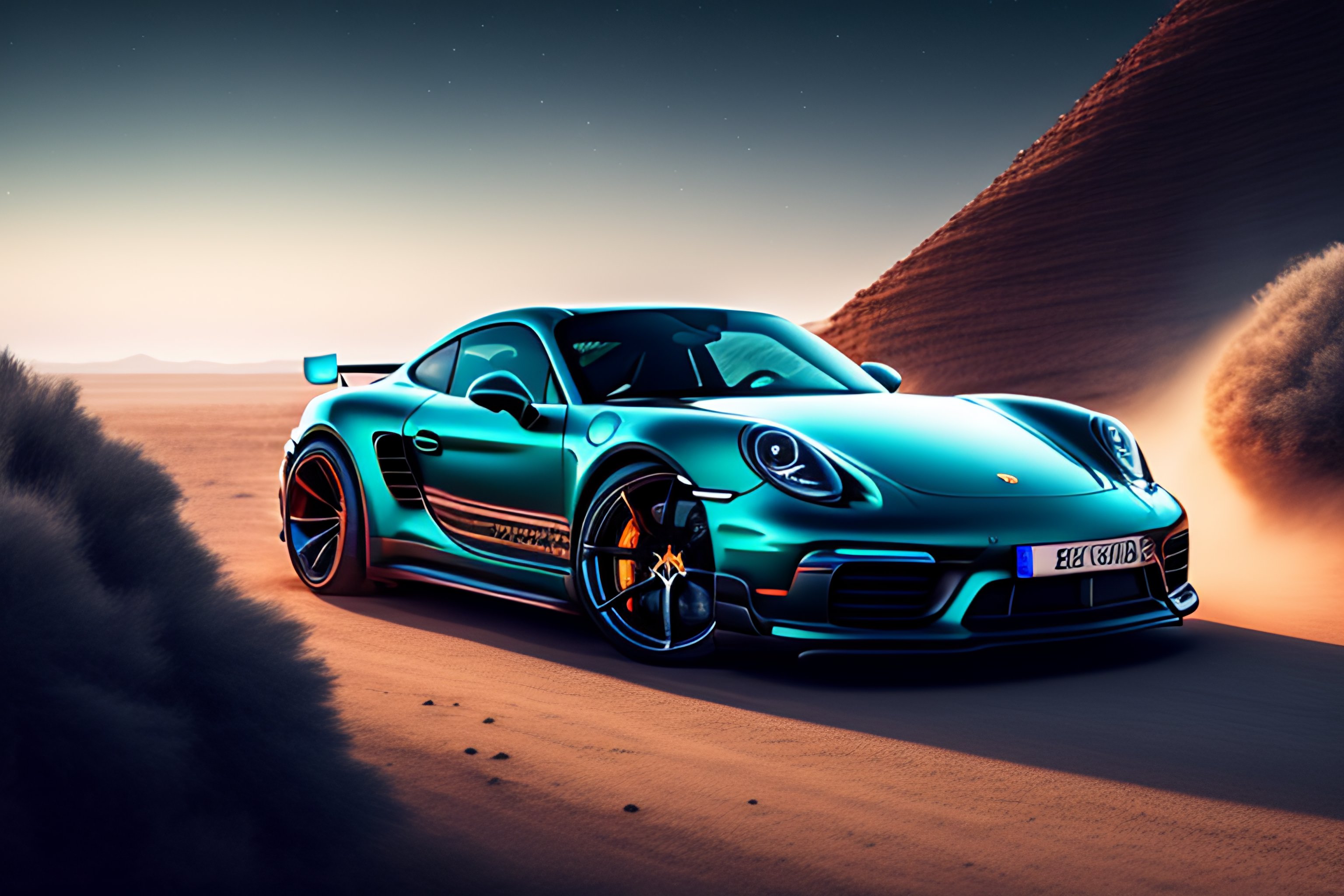Lexica - Porsche car is driven in infinite galaxy around millions of stars