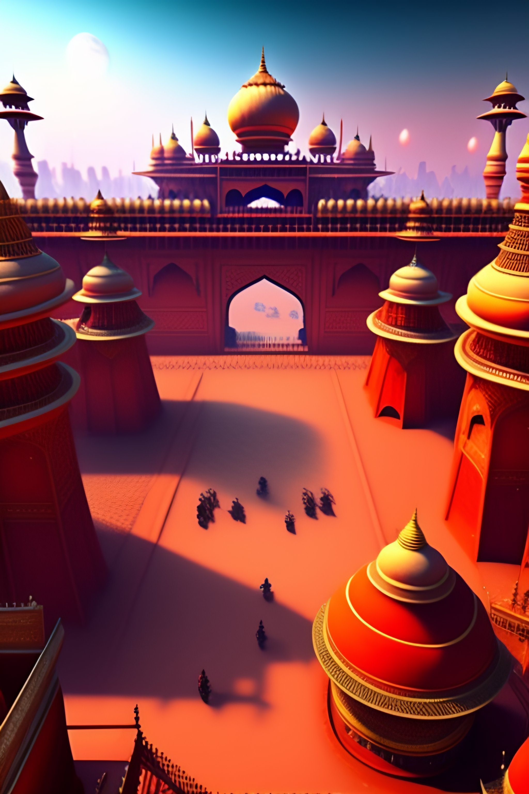 Lexica - A futuristic, fantasy inspired Red Fort in Old Delhi, wide ...