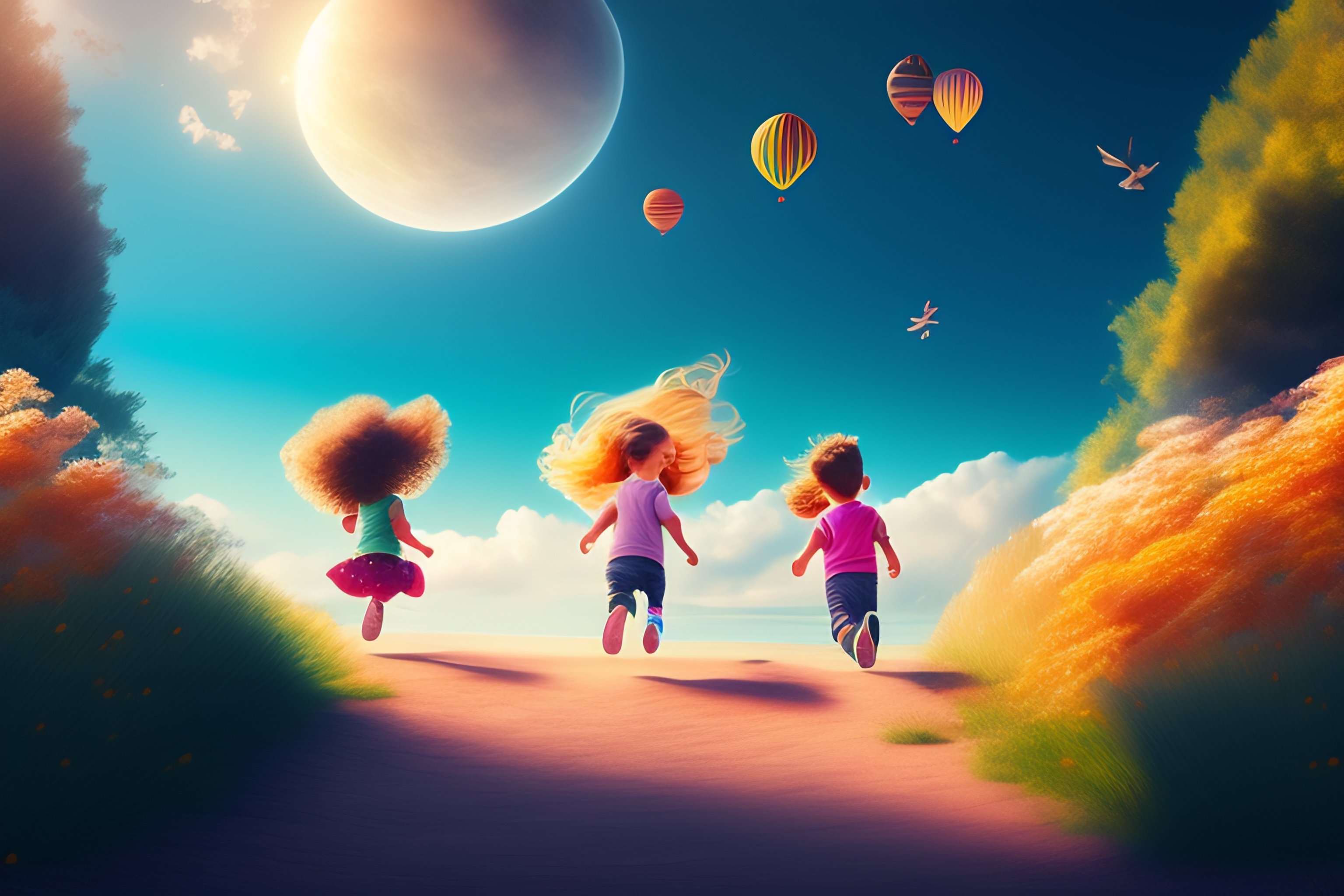 Lexica - A view of the magnificent nature with happy girls and boys ...