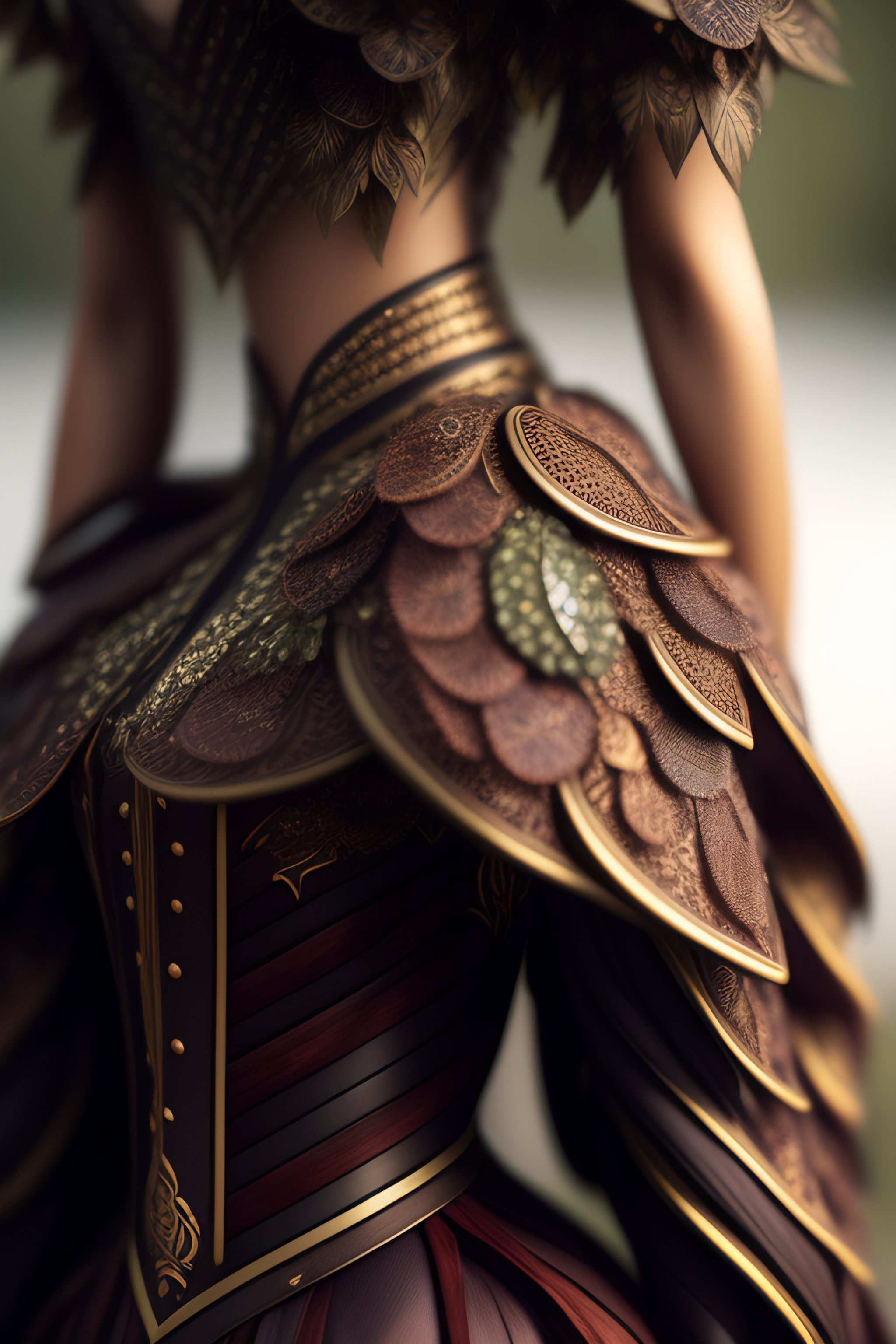 Lexica - Epic fantasy dress made of wood and nature, soft deep colors, detailed fashion design ...