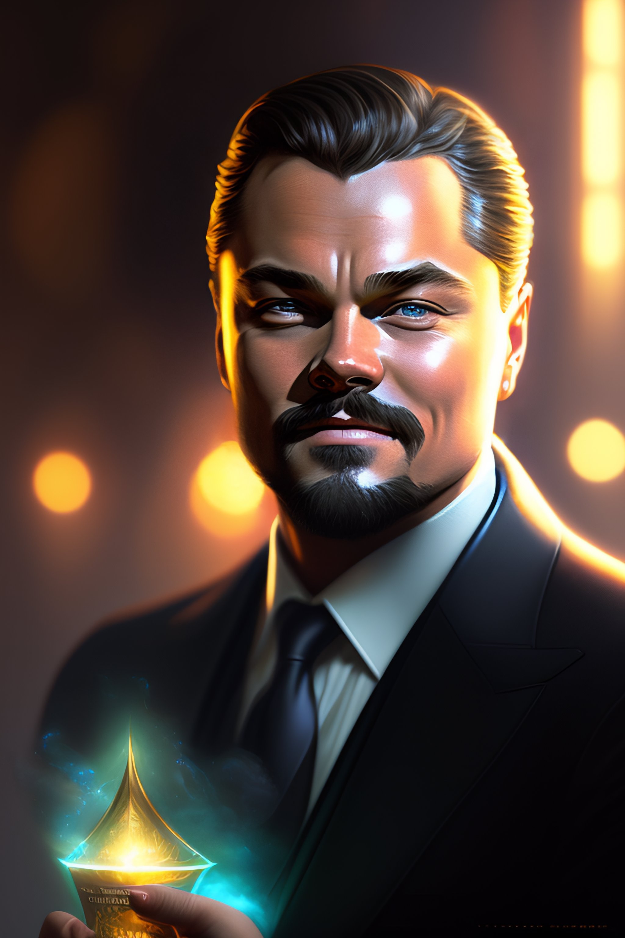 Lexica - Leonardo DiCaprio staring at the camera smirking and laughing ...
