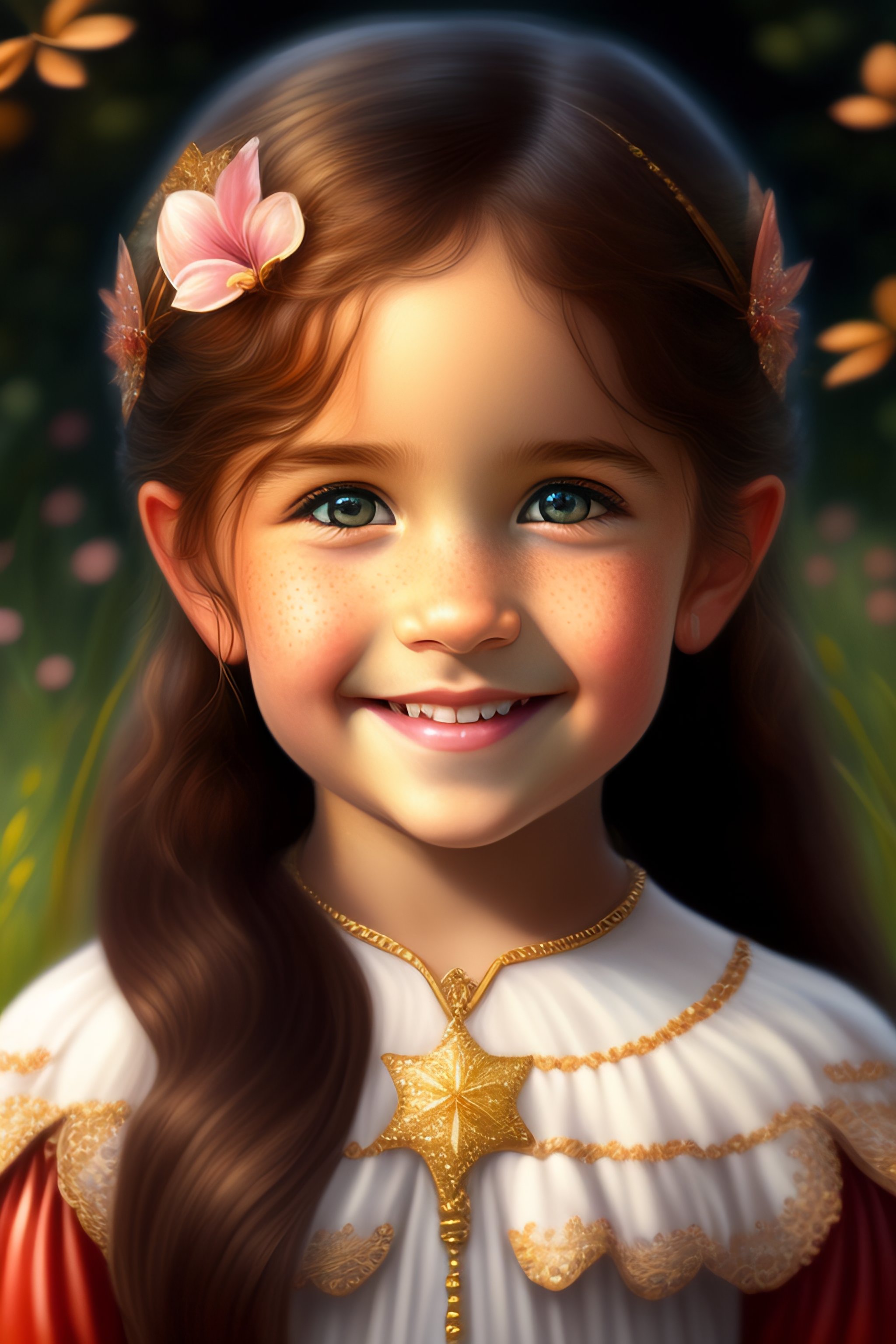Lexica - : A little girl fairy, with a michievous face, big wide ...