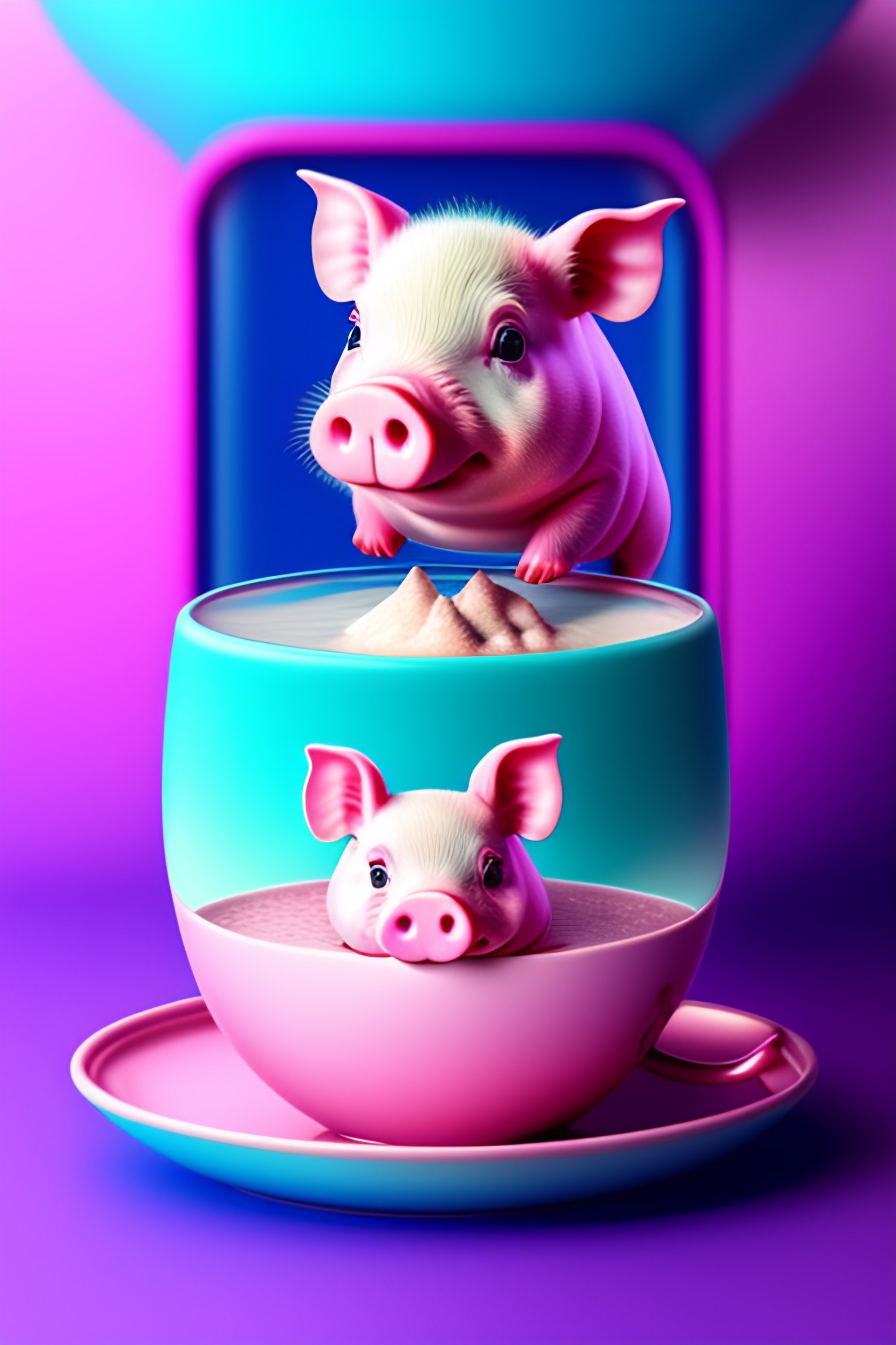 Lexica - A cute happy pink mini pig in blue pijamas with a cup of hot ...