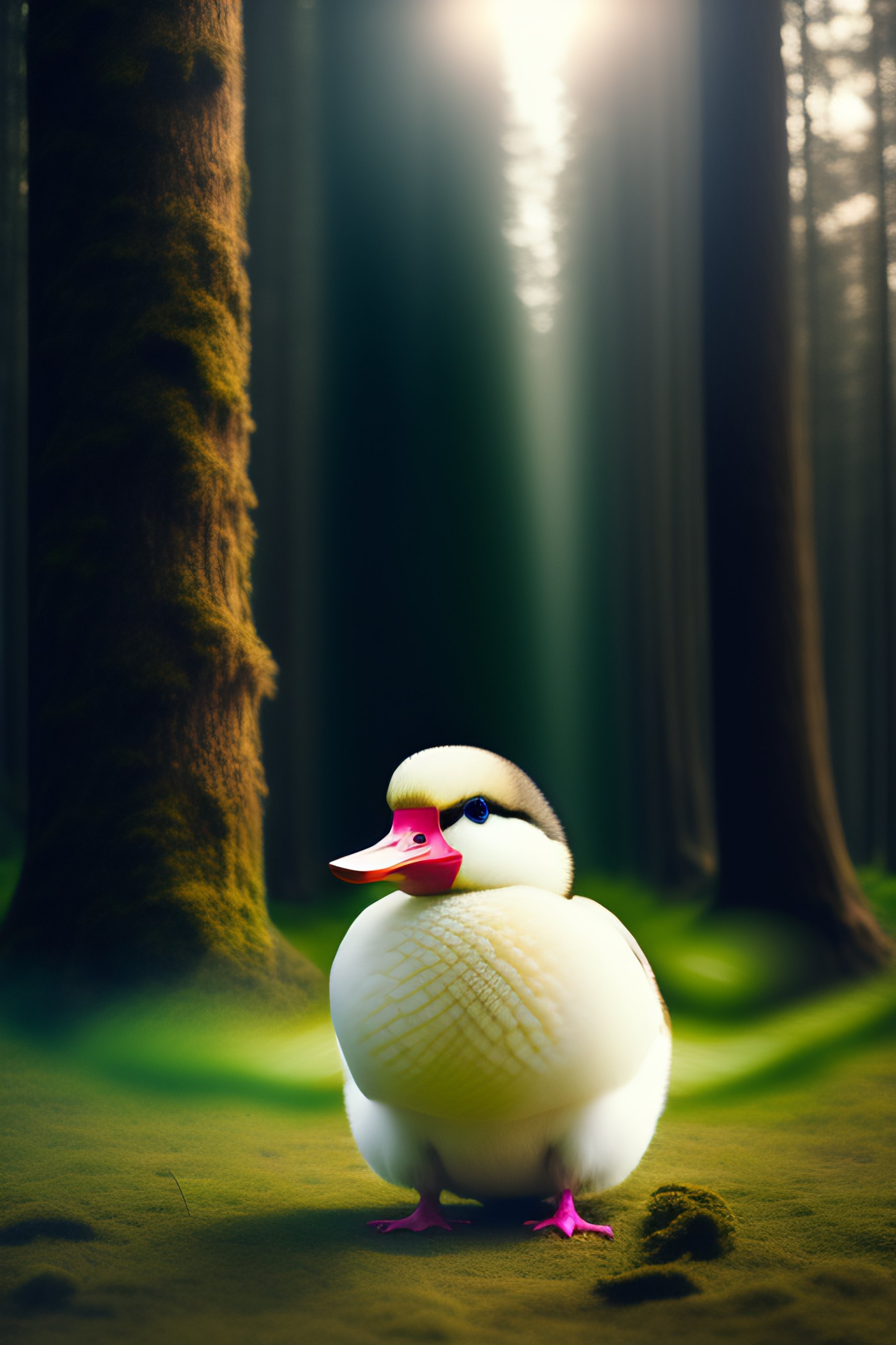 Lexica - A plump, fluffy duck with bright, beady eyes and a small ...