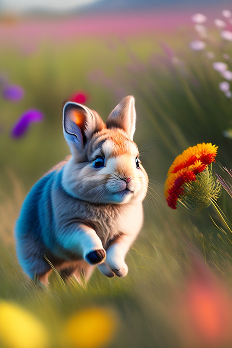 Lexica - A picture of Benny, the little bunny, hopping through a ...