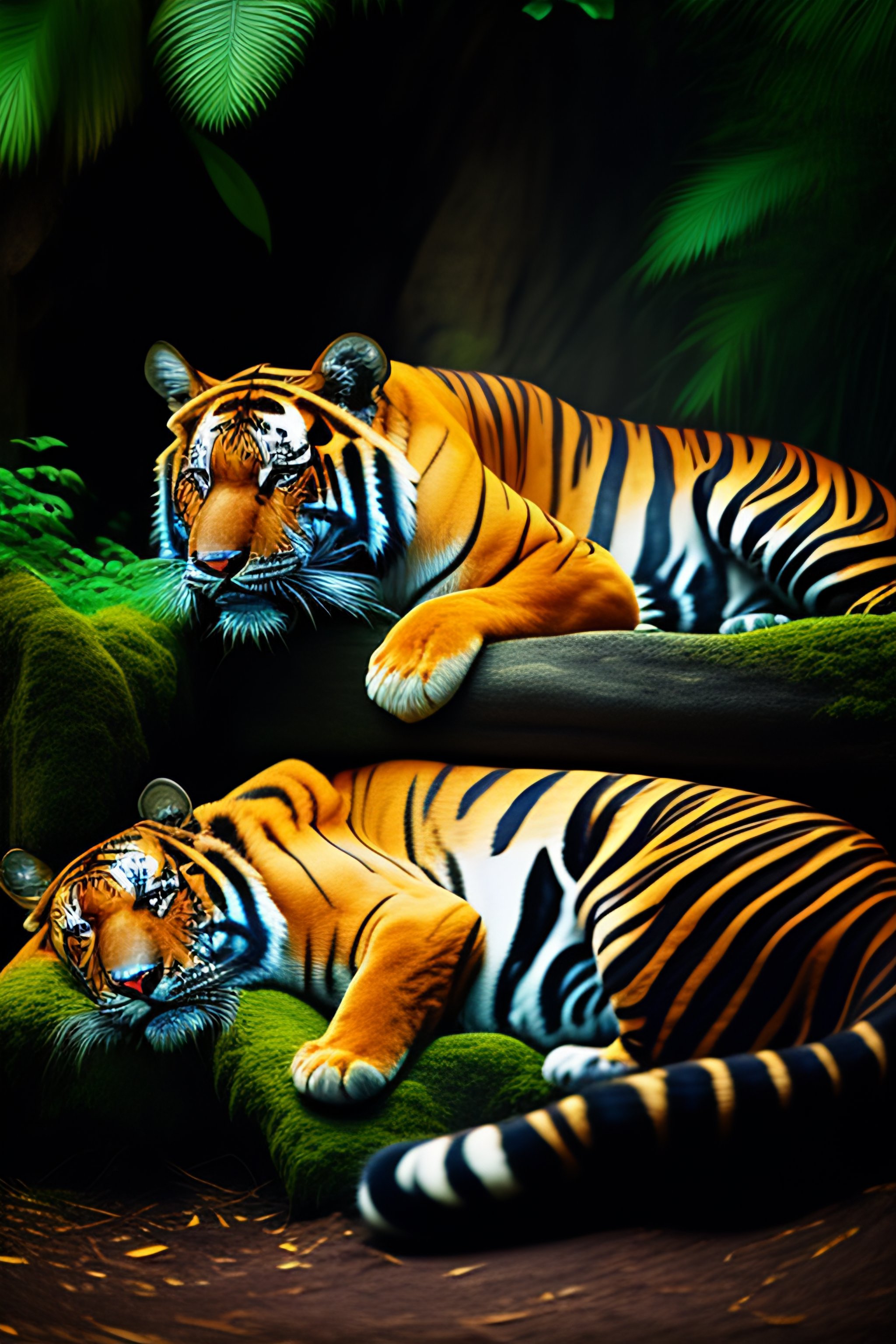 Lexica - Photo of a tiger taking nap in the jungle, outdoor photography ...