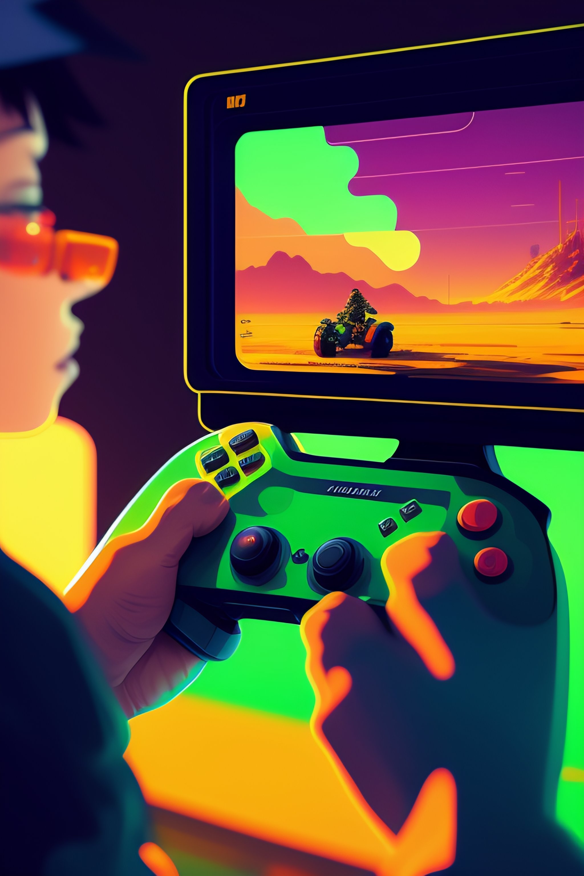 Lexica - Friends playing on a gaming console with joystick, style of ...