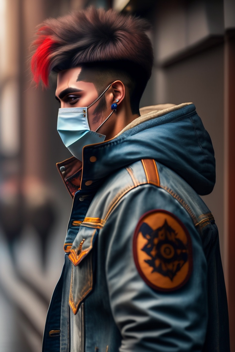 Lexica - The man with mask, street denim jacket in the style of ...