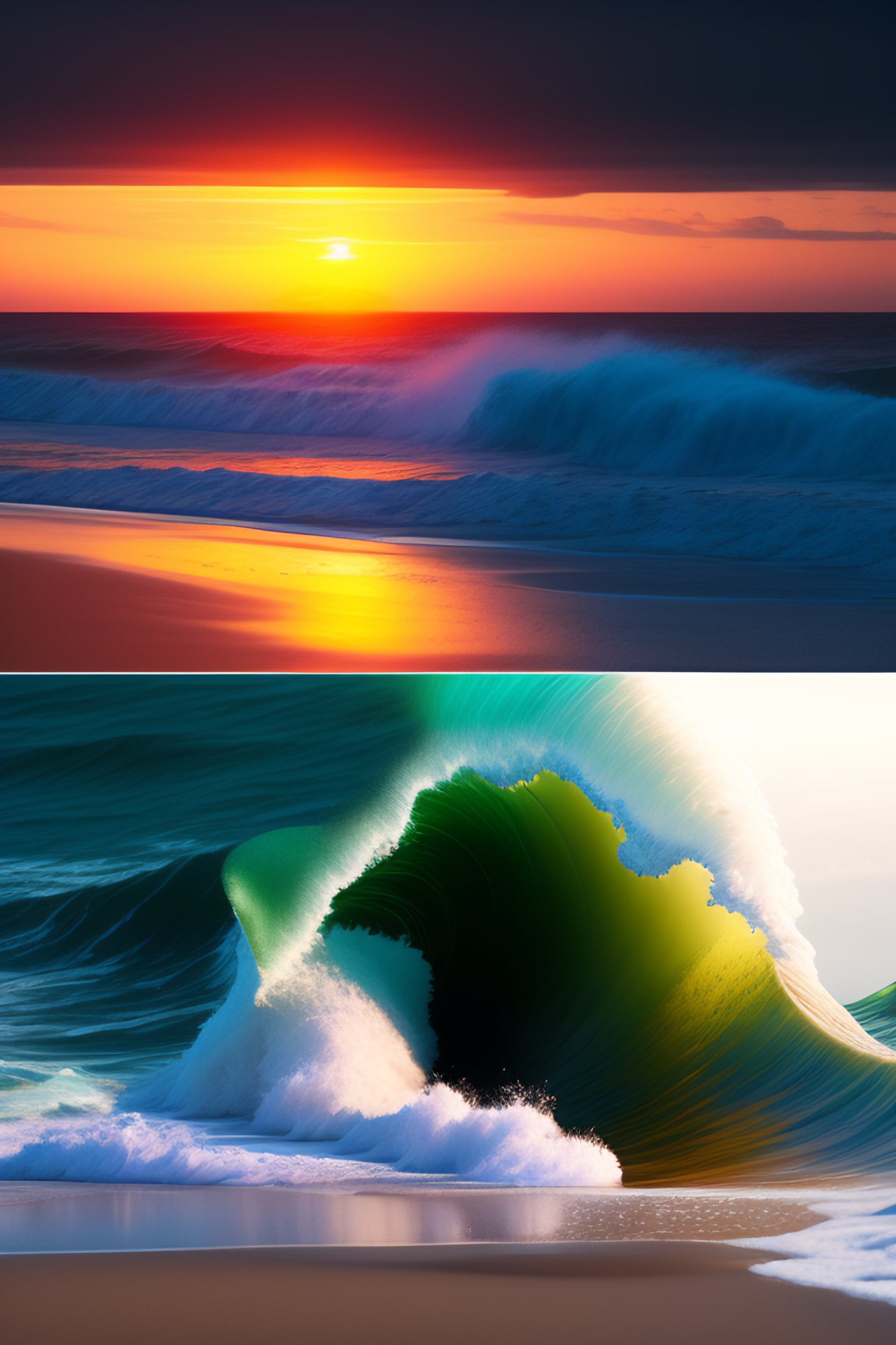 Lexica - Fire, rain, snow, wave, beach, sunset, mulitcolor ...