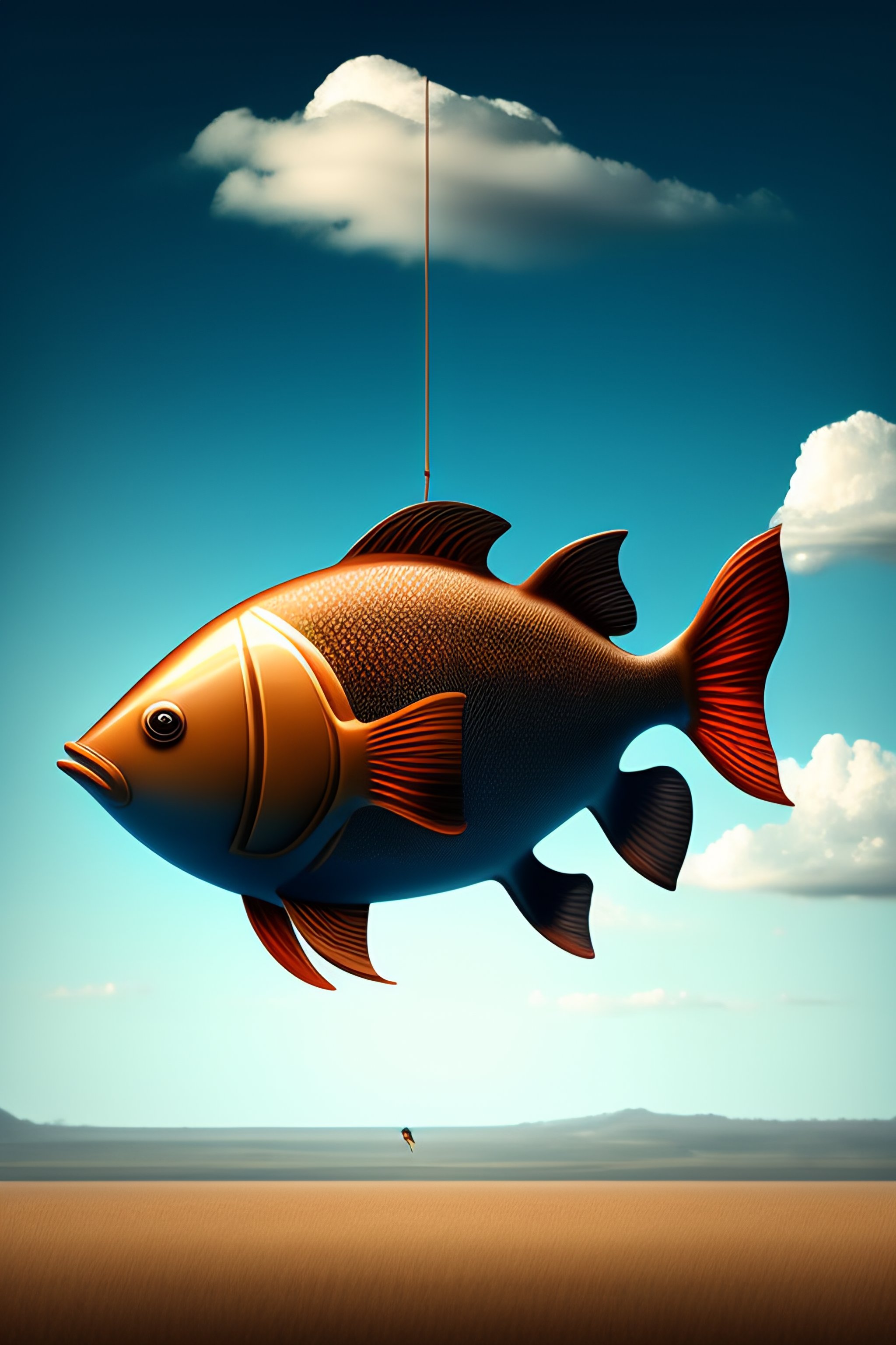 Lexica - Giant old fish floating in the air, very detailled illustration