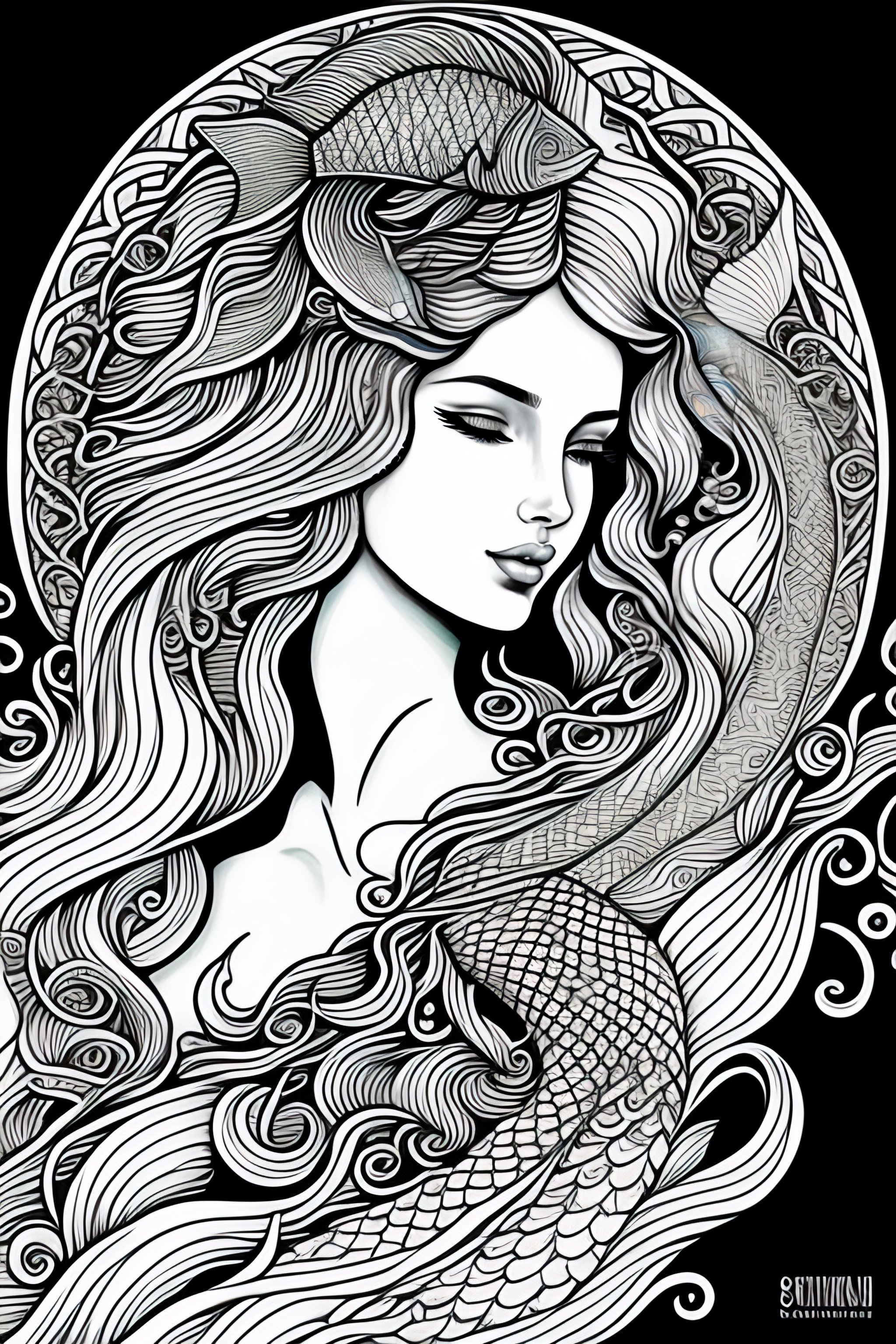 Lexica - "Goddess of the Sea" is a coloring page featuring a detailed ...