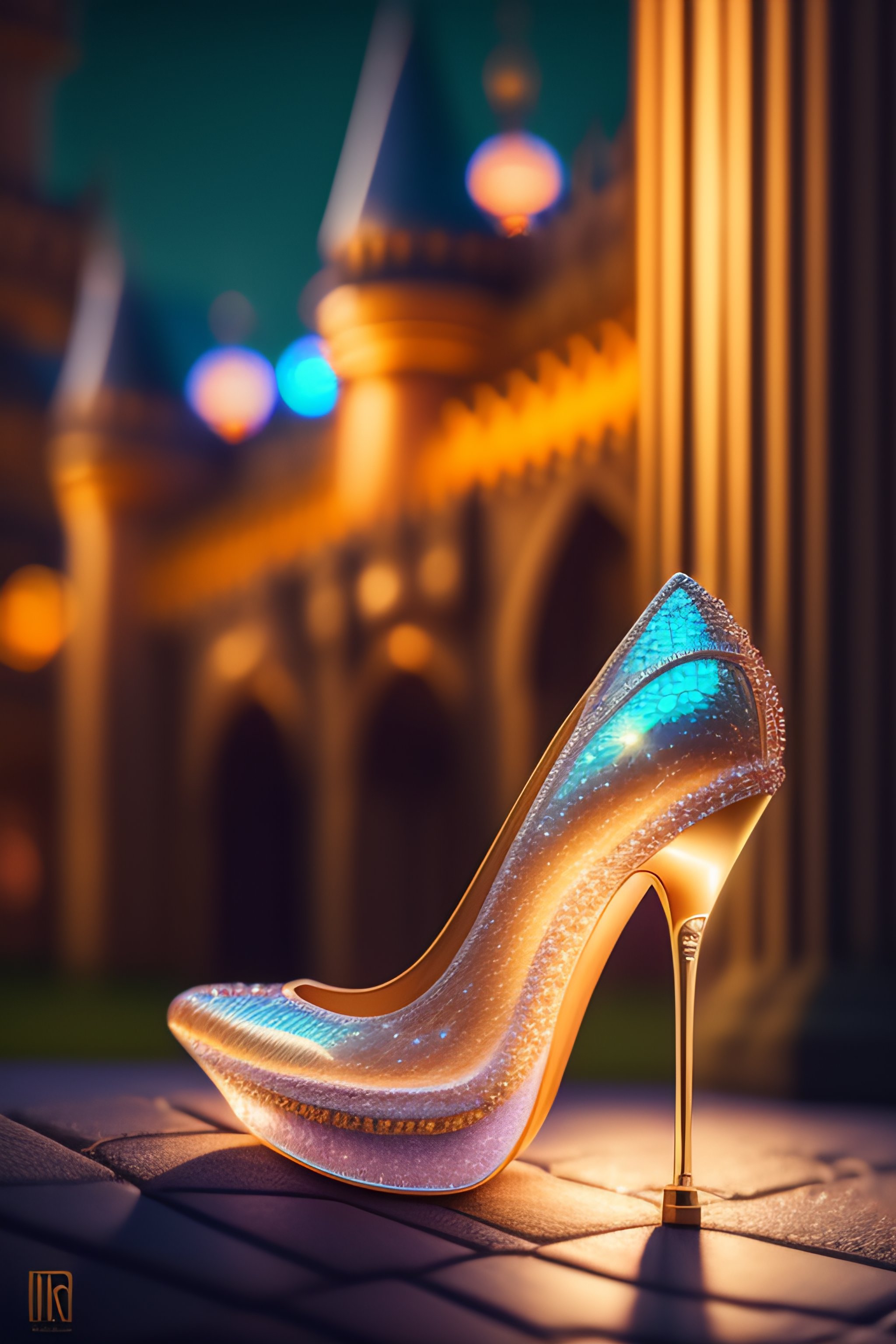 Lexica - Shiny clear intricate high heel shoe in front of a castle, 8k ...