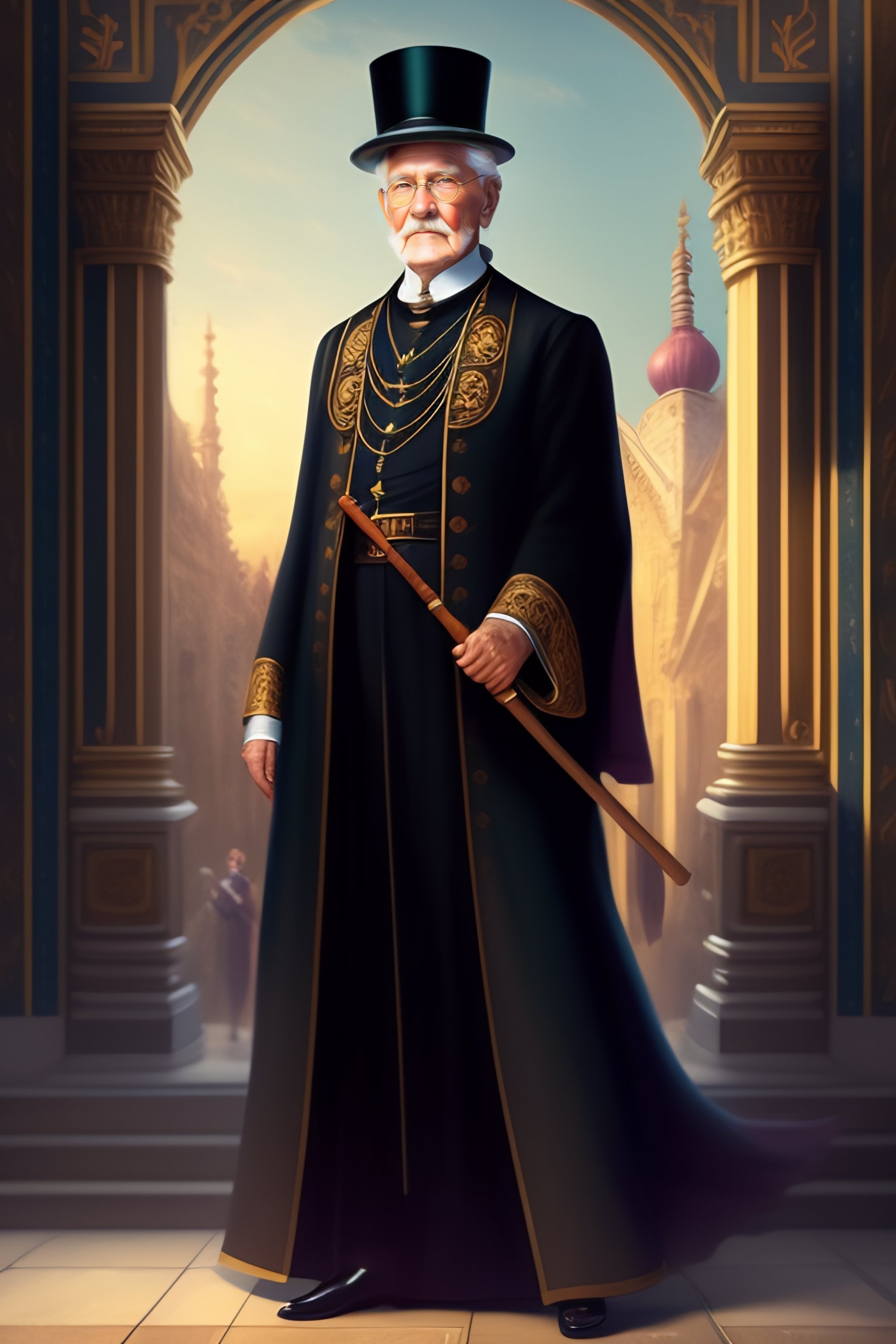 Lexica - Fullbody image,wide view,a wise village head,scepter,kindly,an ...