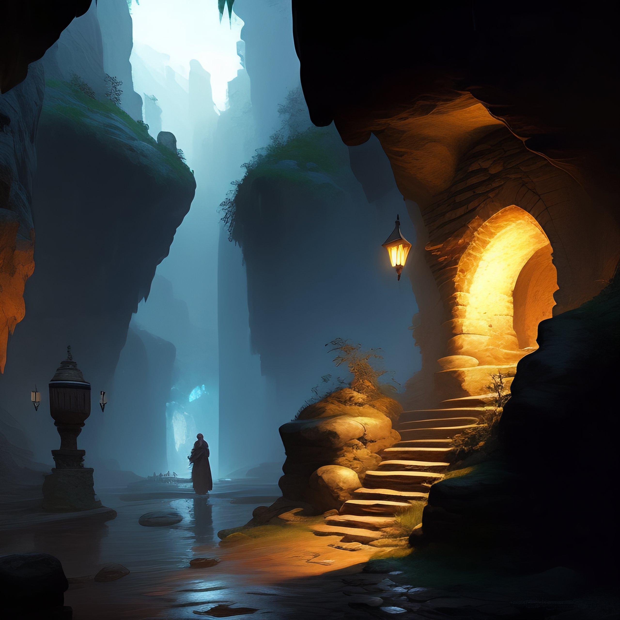 Lexica - Underground medieval village, inside a dark cave, dwellings ...