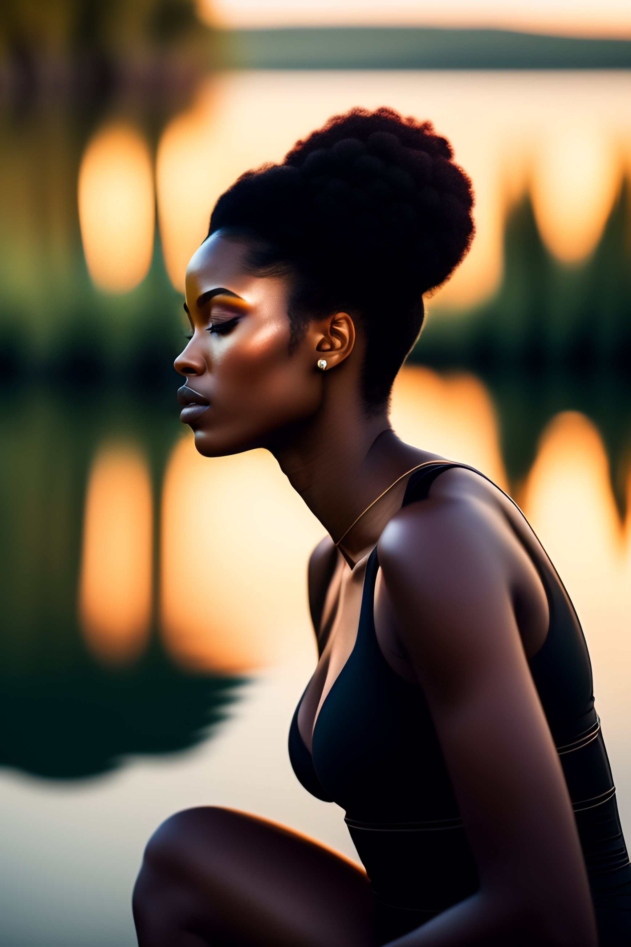 Lexica - Make an image of a black American model meditating by the ...
