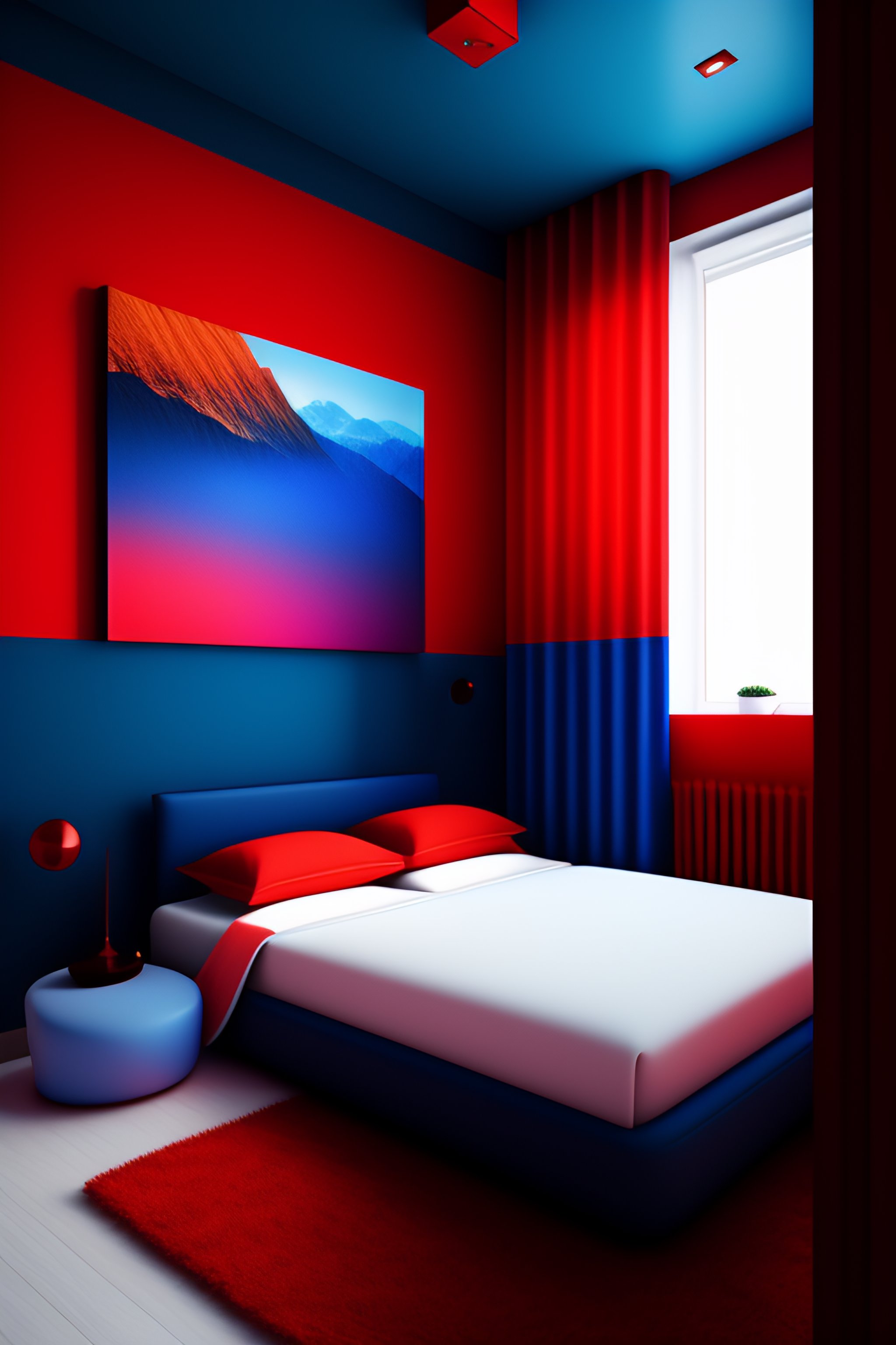 Lexica - Red, blue, bedroom, interior, design