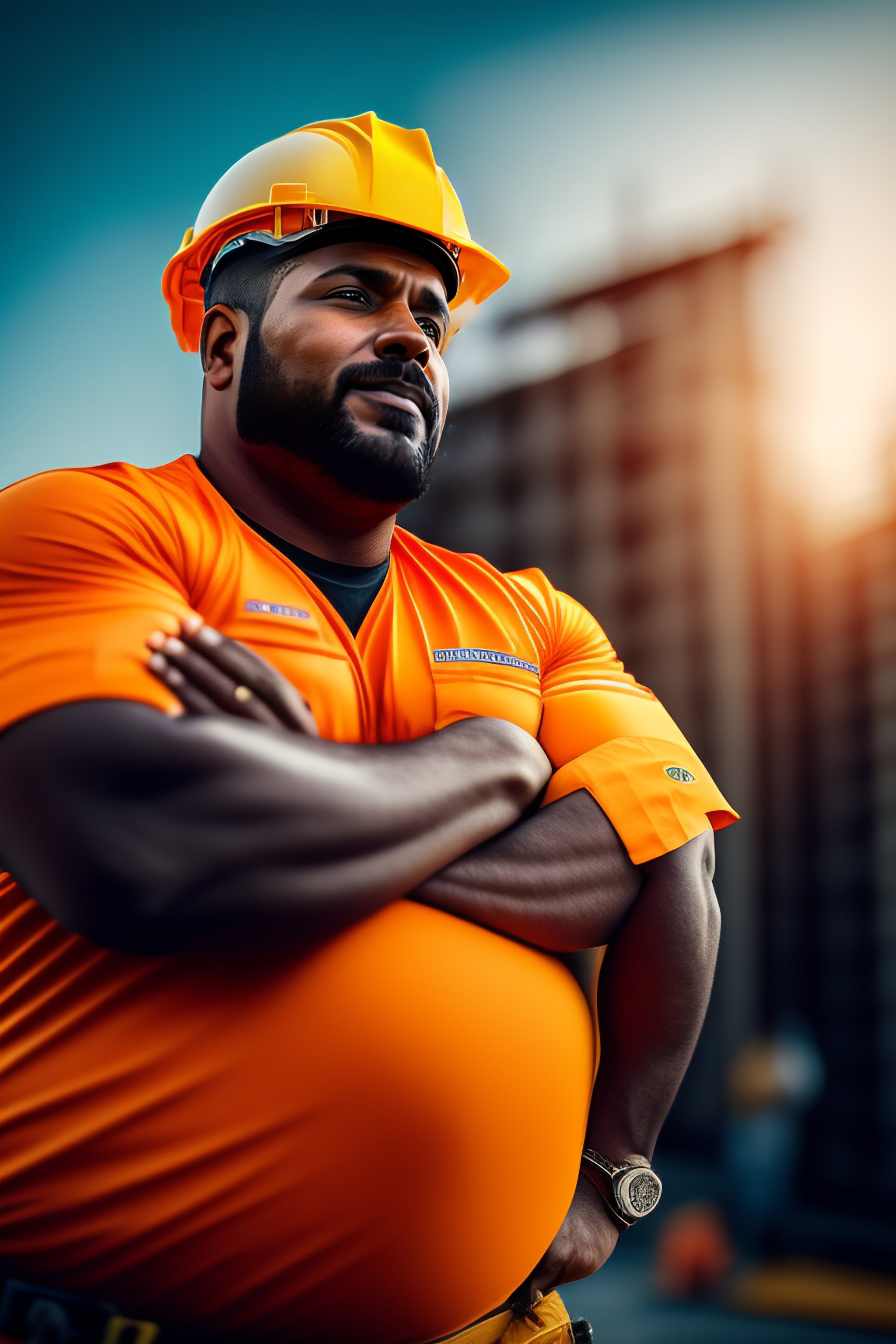 Lexica - A construction worker, with a large round belly, amateur photo