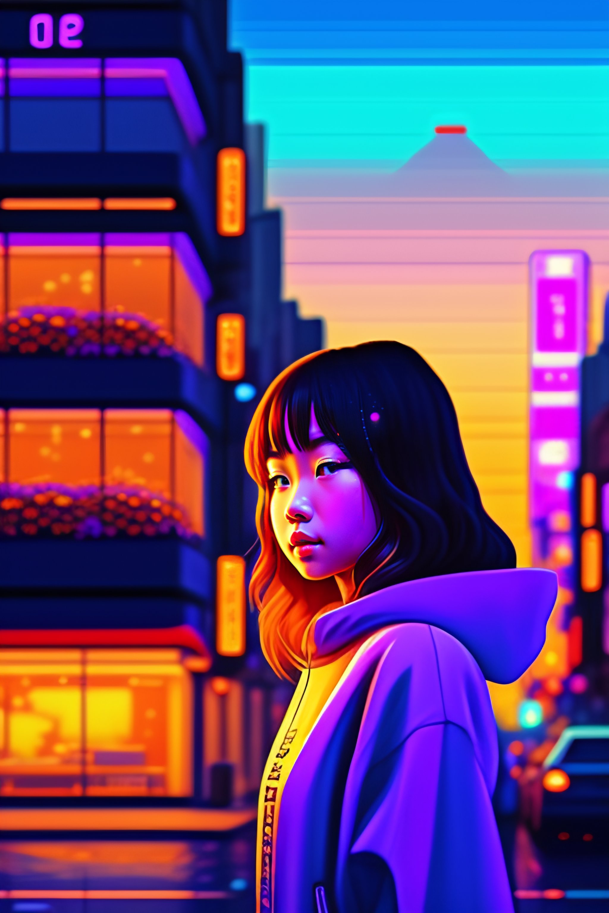 Lexica - Detailed pixel art scene of tokyo girl at night. city at night ...