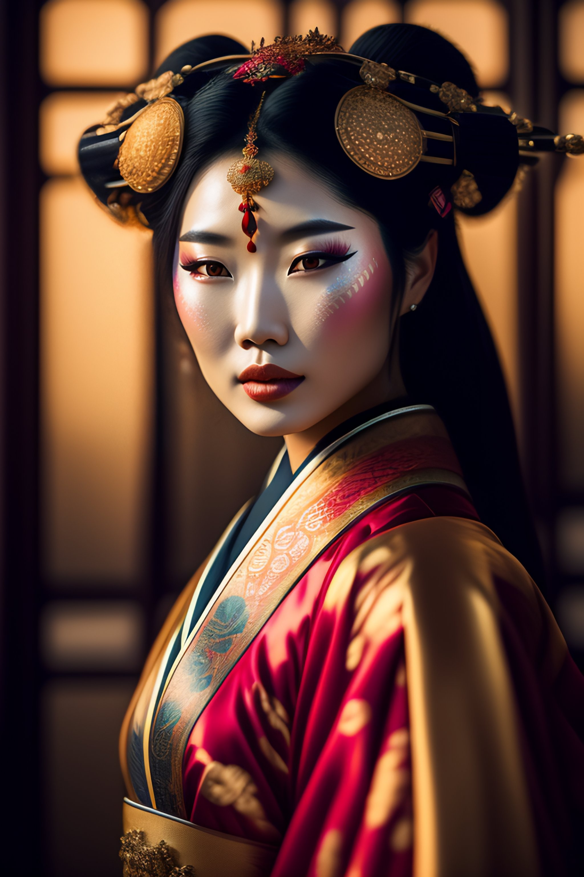 Lexica - Beautiful Asian geisha cyborg, wearing elaborate Japanese ...