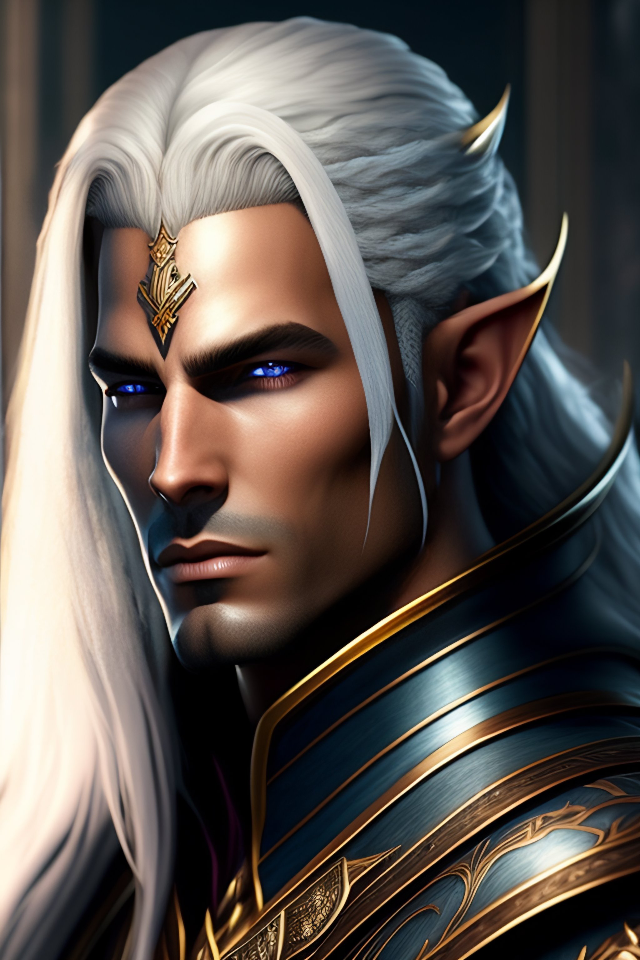 Lexica - High elf male silver hair with Double bladed scimitar