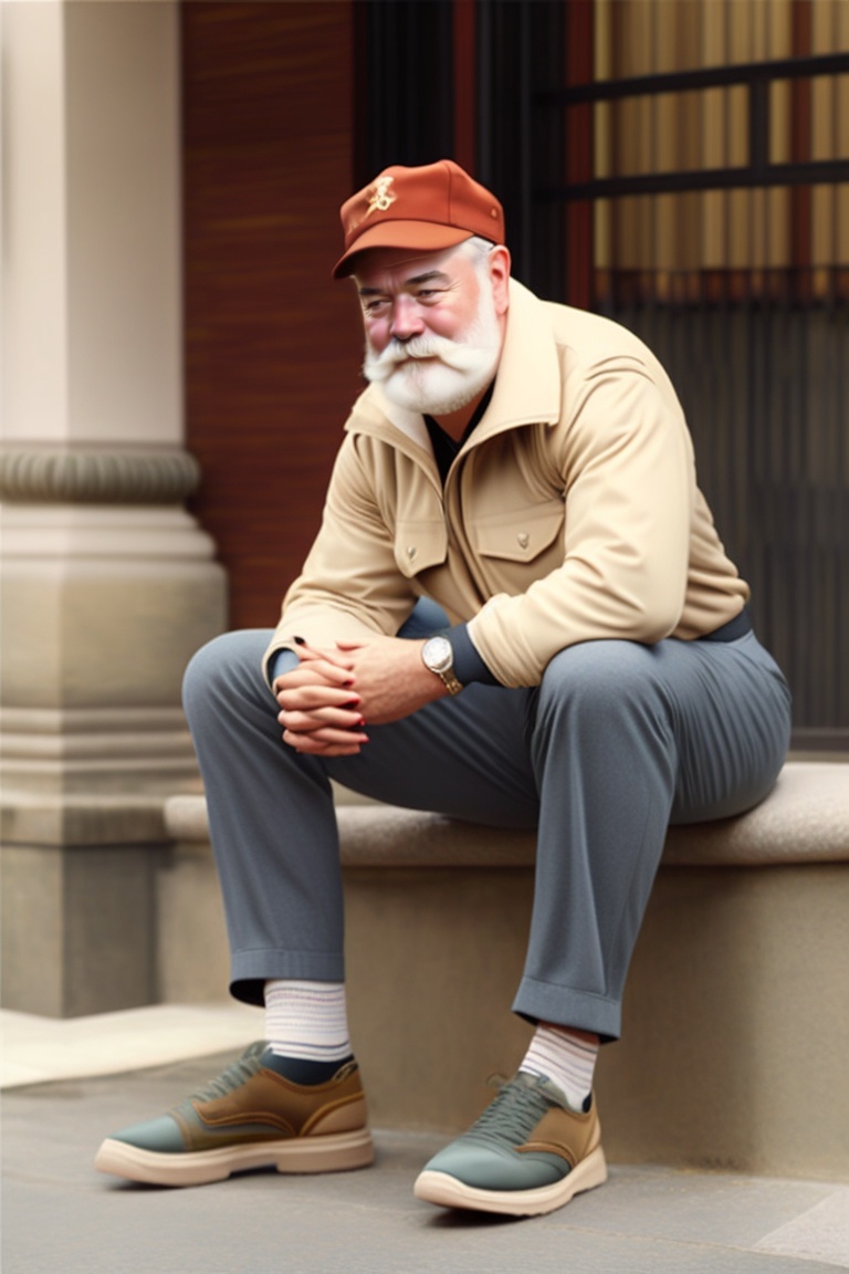 Lexica - Photo of Ernest Miller Hemingway in a sports cap, sweatpants ...