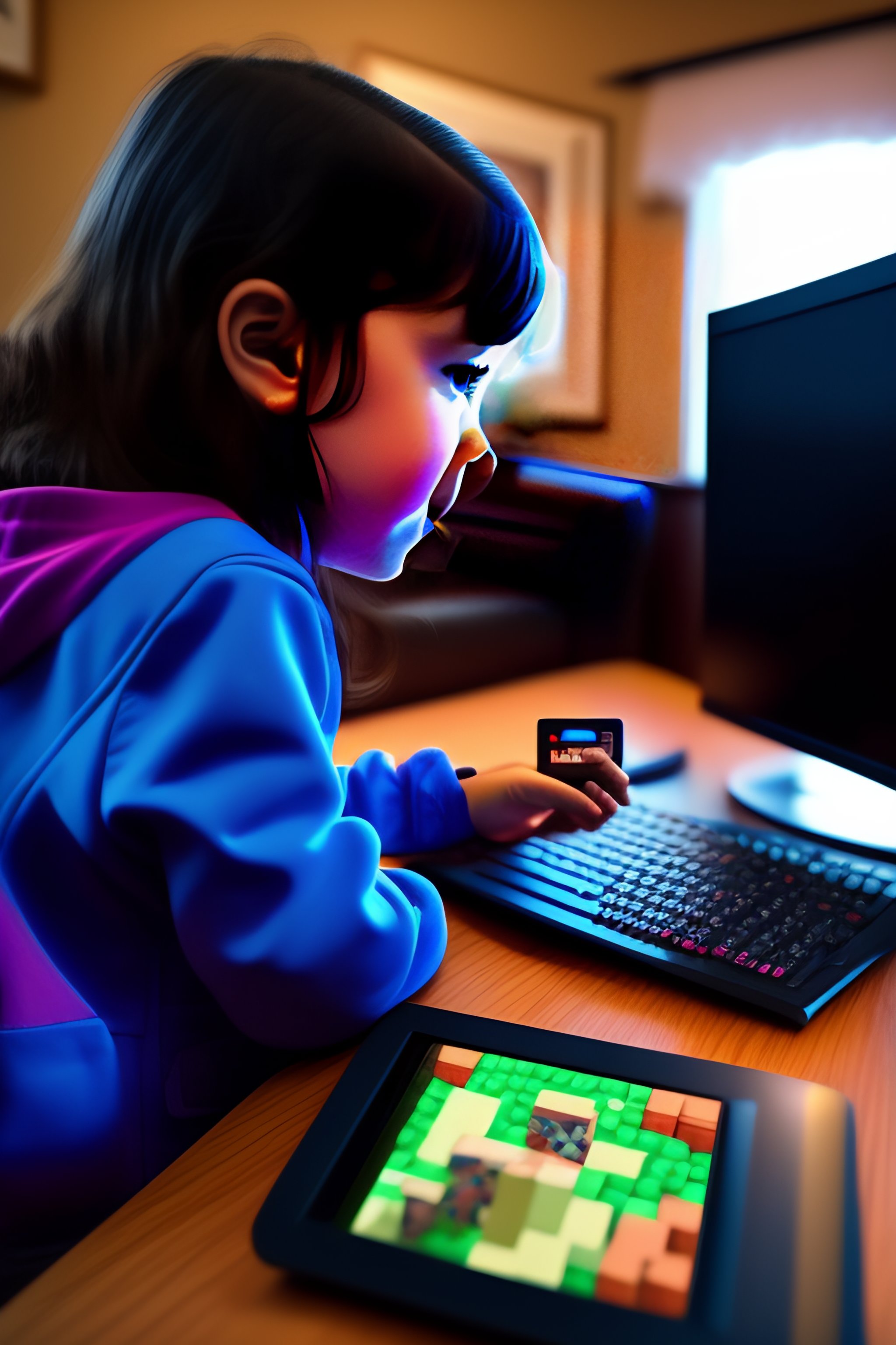 Lexica - My daughter playing minecraft on the computer