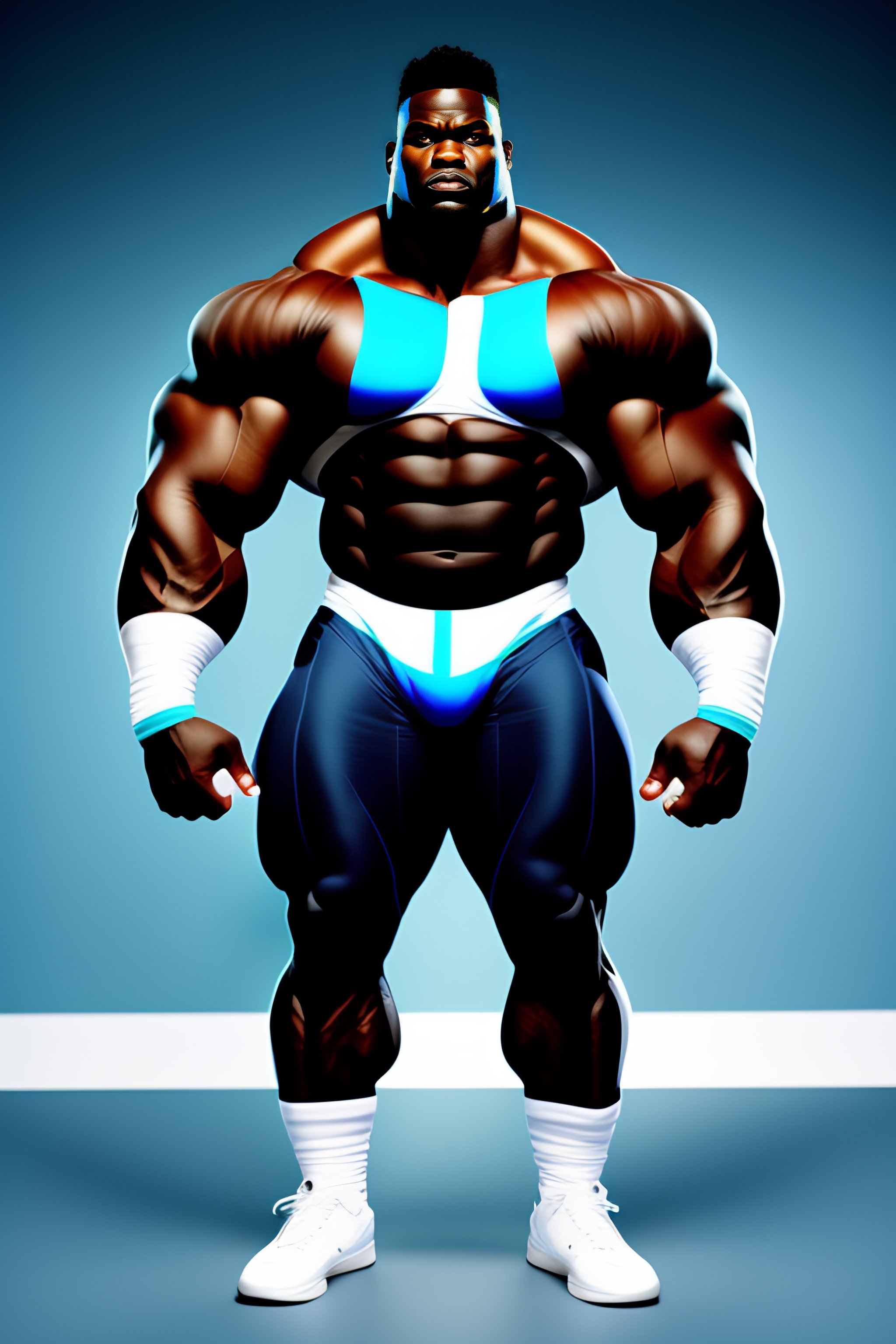 Lexica - African hulk wearing light blue, white and black thin striped ...