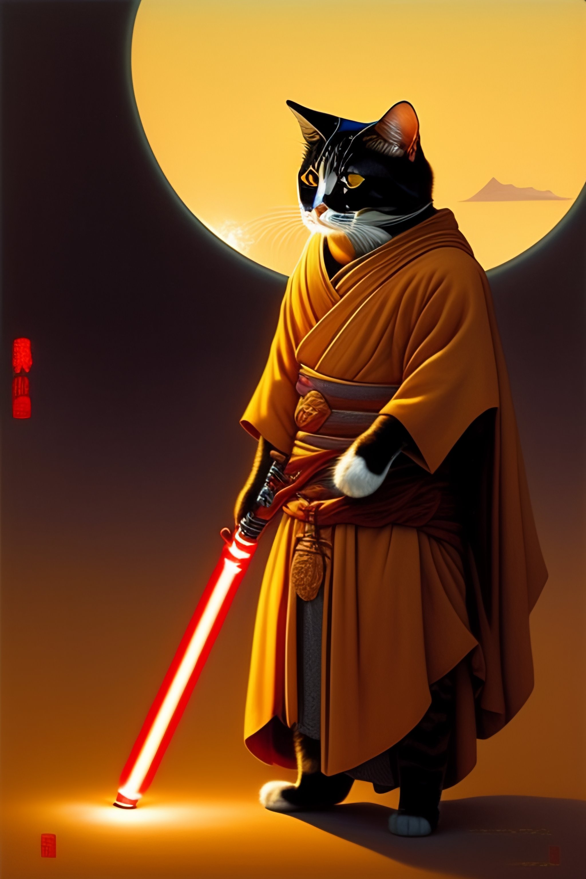 Lexica - A jedi cat training with his lightsaber in tatooine in old ...