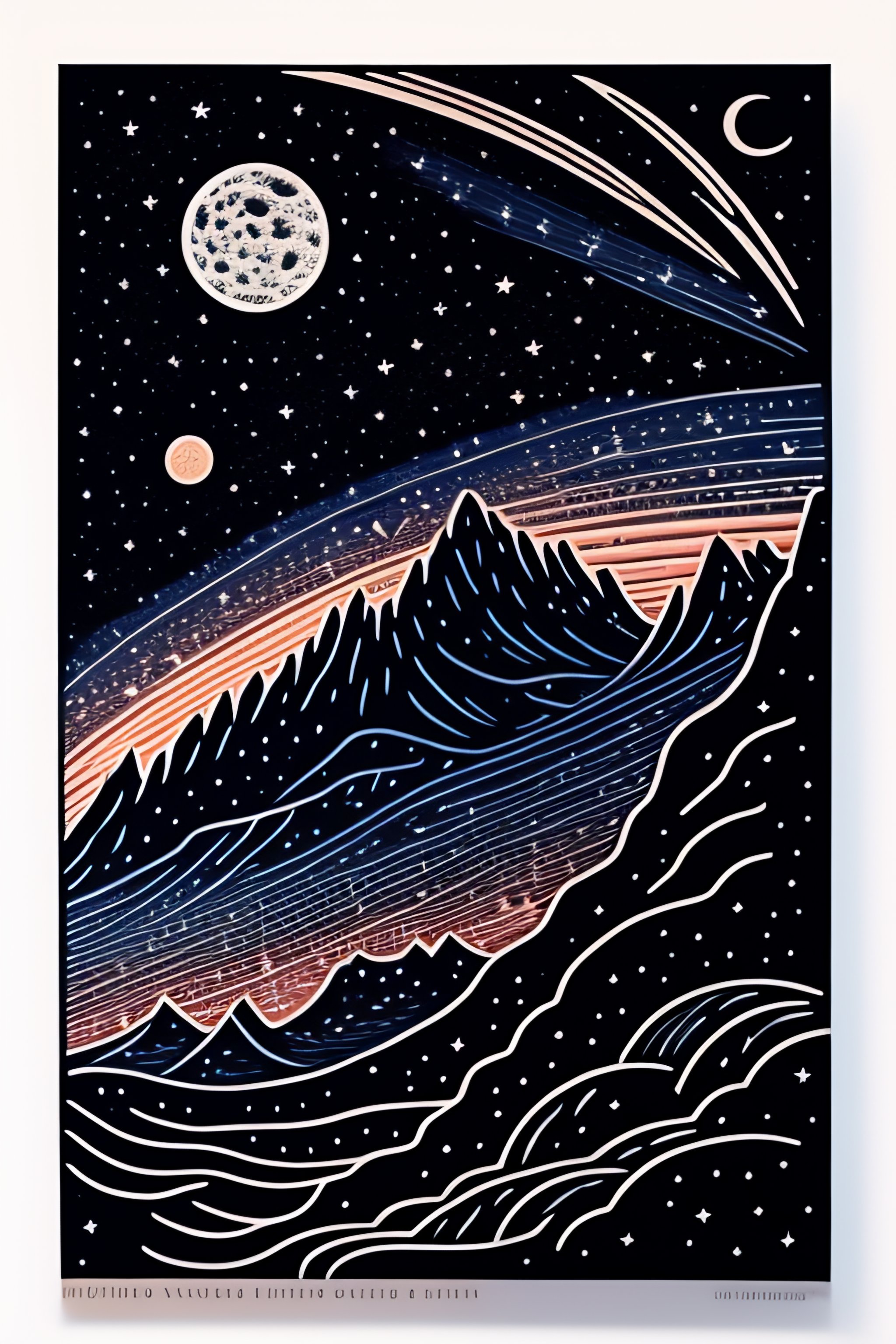 Lexica - An award winning linocut of Viking Space Force in the stars