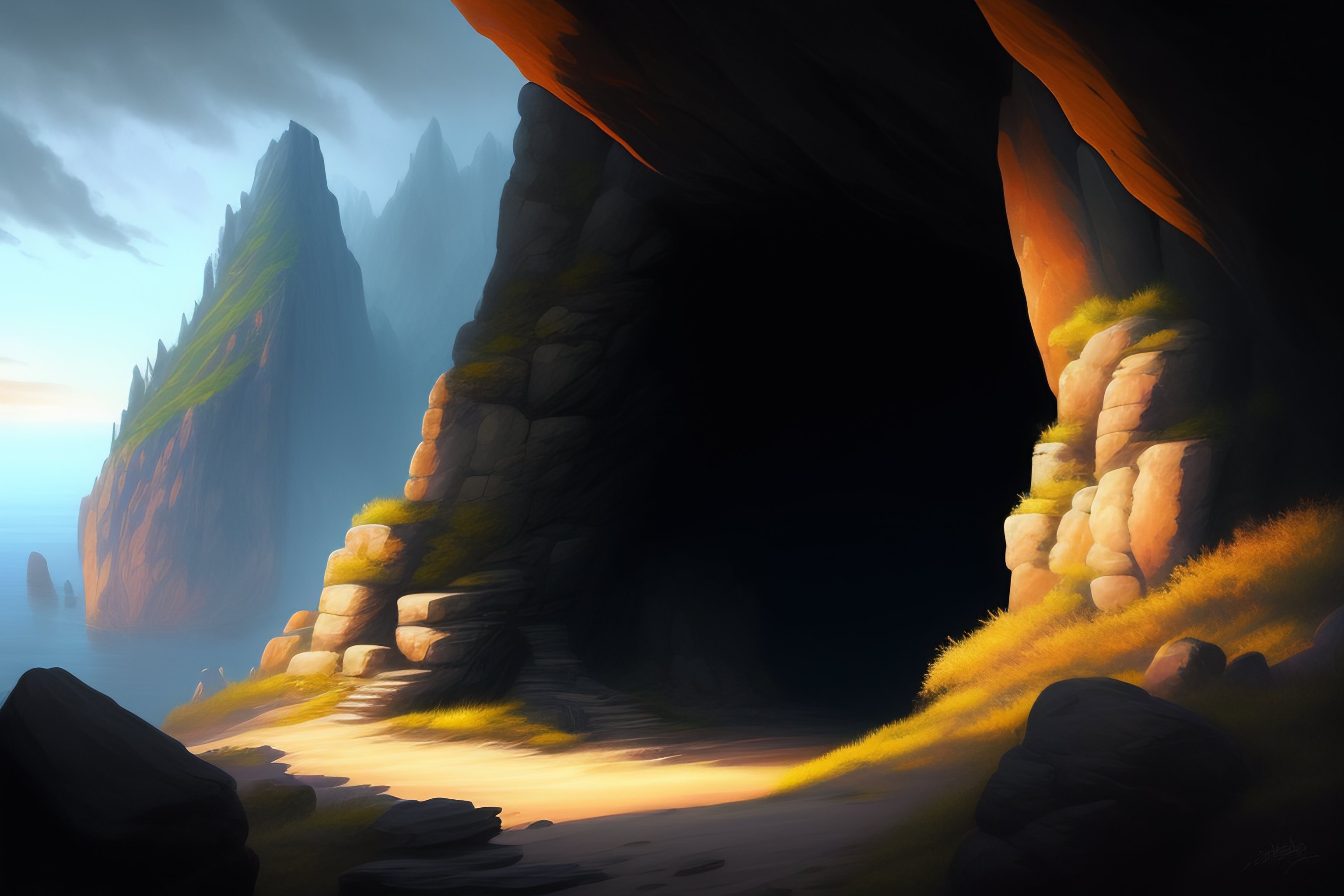 Lexica - Dark and foreboding, a hidden cave entrance, fortified set on ...