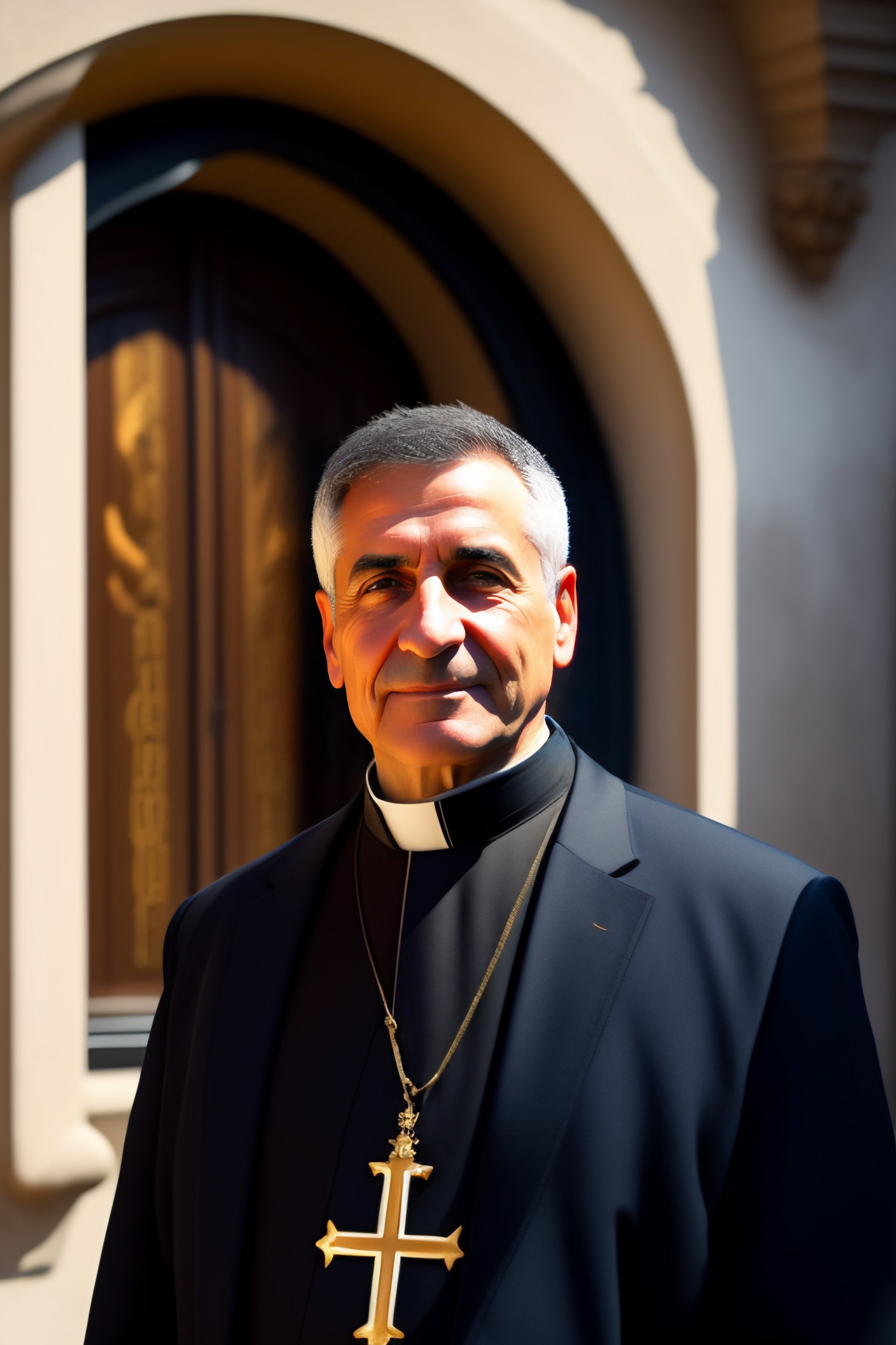 Lexica - Italian priest with short brown hair. Calm. With compassionate ...