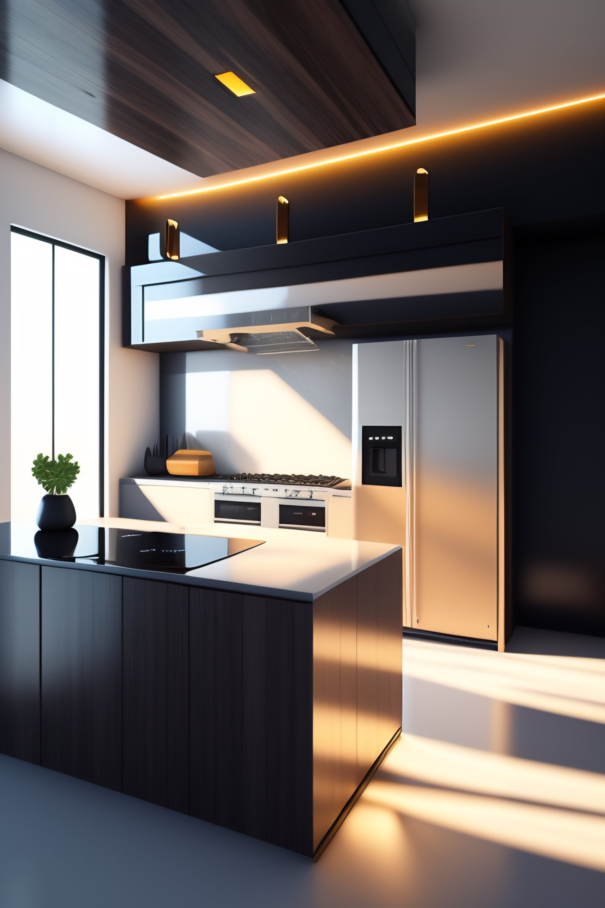 Lexica - Minimalistic cyberpunk kitchen, interior, zaha hadid, wood ...