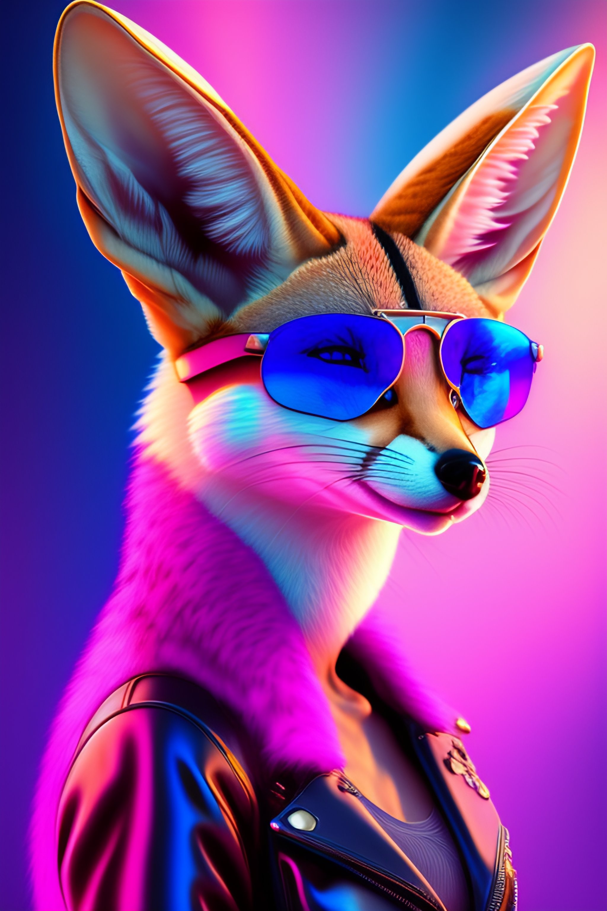 Lexica - Fennec fox, pink and blue mohawk hairstyle, furry, aviator ...