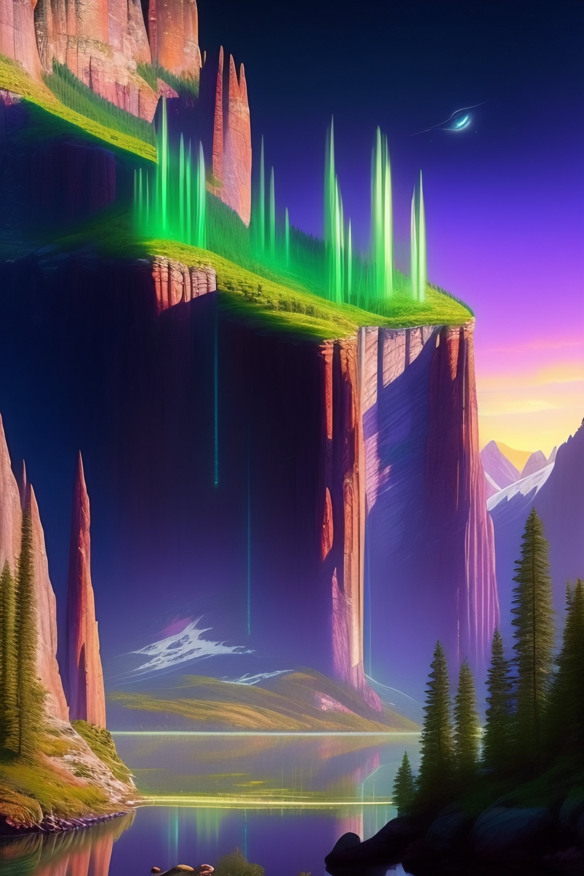 Lexica - Nestled high in the rocky mountains, the green-purple hyper ...