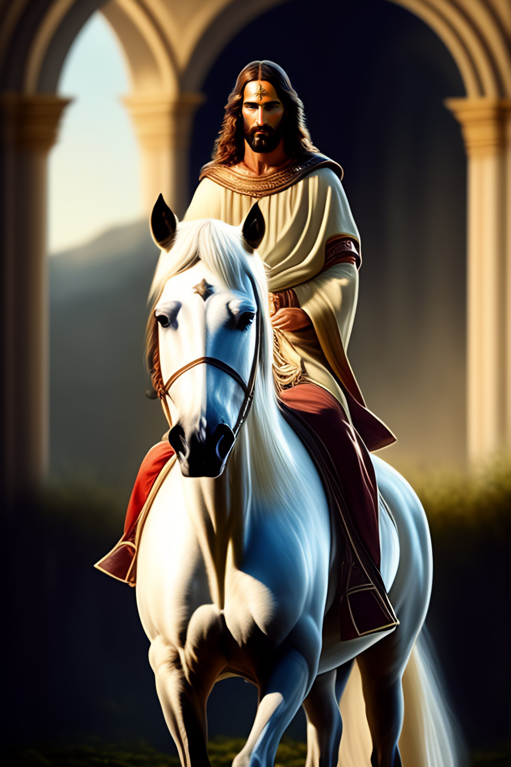 Lexica - Jesus Christ in all his glory coming on a white horse
