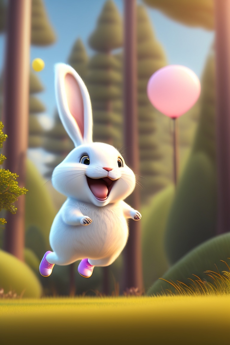 Lexica - 3D white rabbit, character, smiling, pixar style, CGI, jumping ...