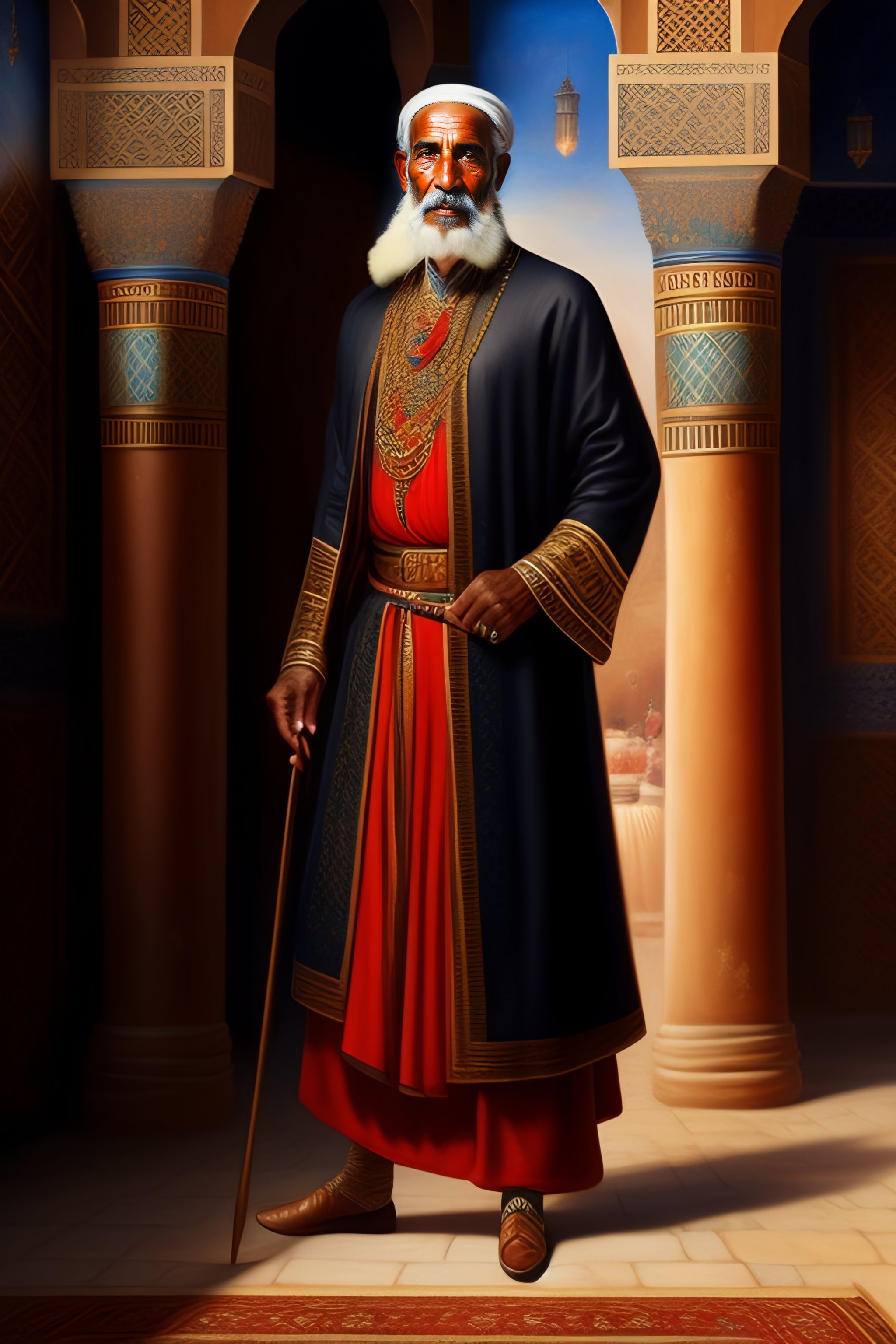 Lexica - An old Moroccan man in a Moroccan castle, black beard ...