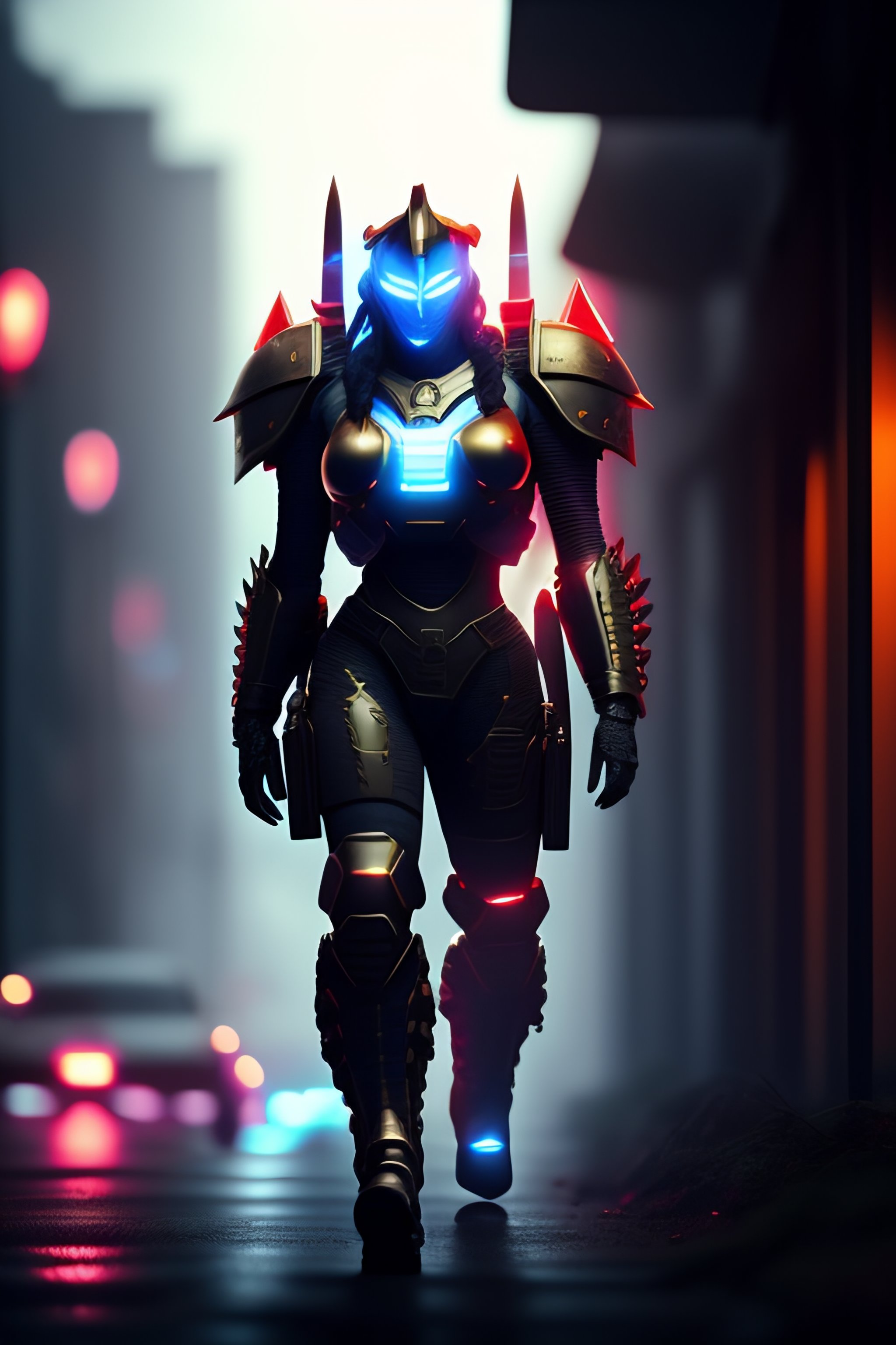 Lexica - Military demon with a machine gun walking with bionic face and ...