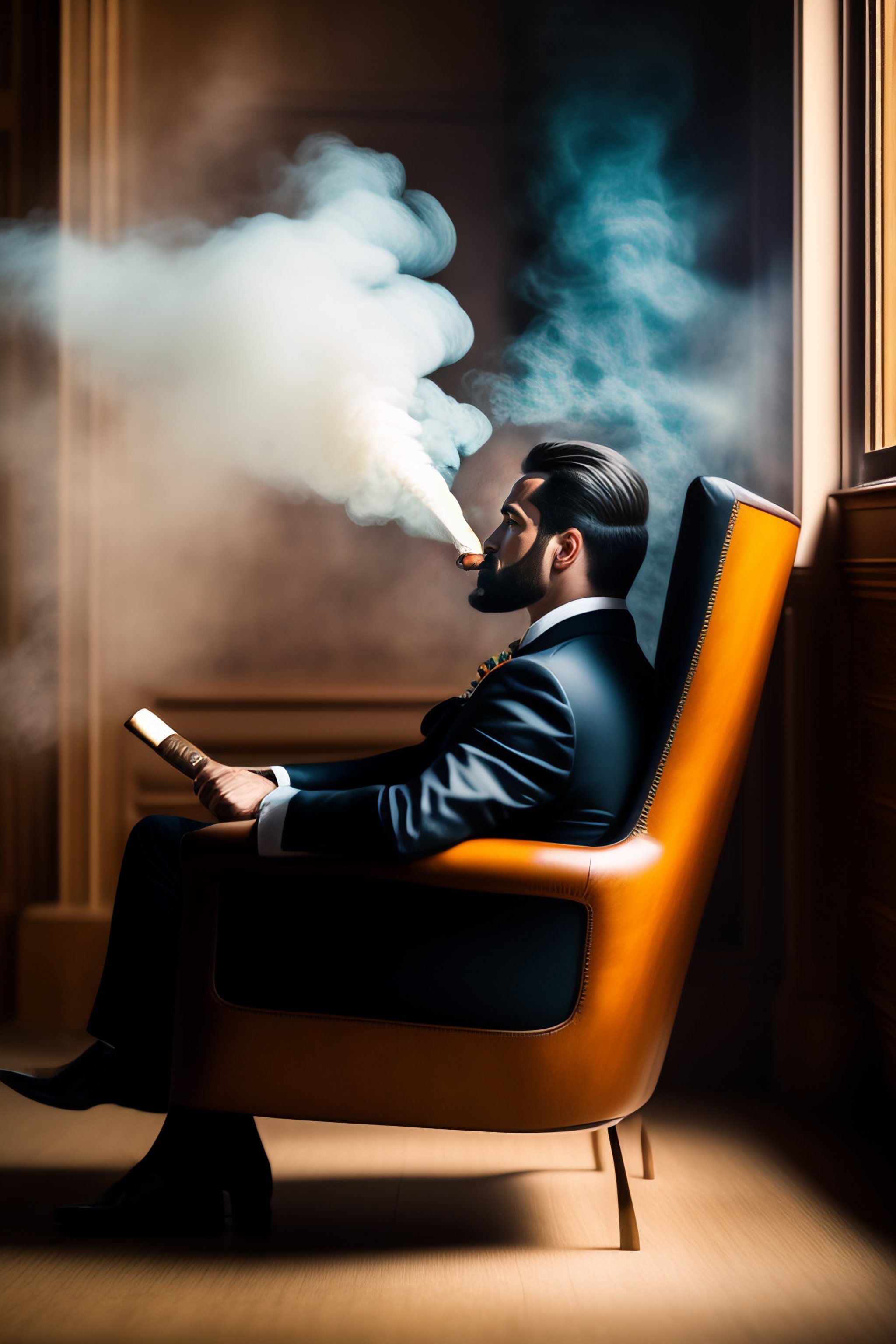 Lexica - BACKVIEW FROM A MAN IN A BIG LEATHER CHAIR SMOKING A CIGARrE