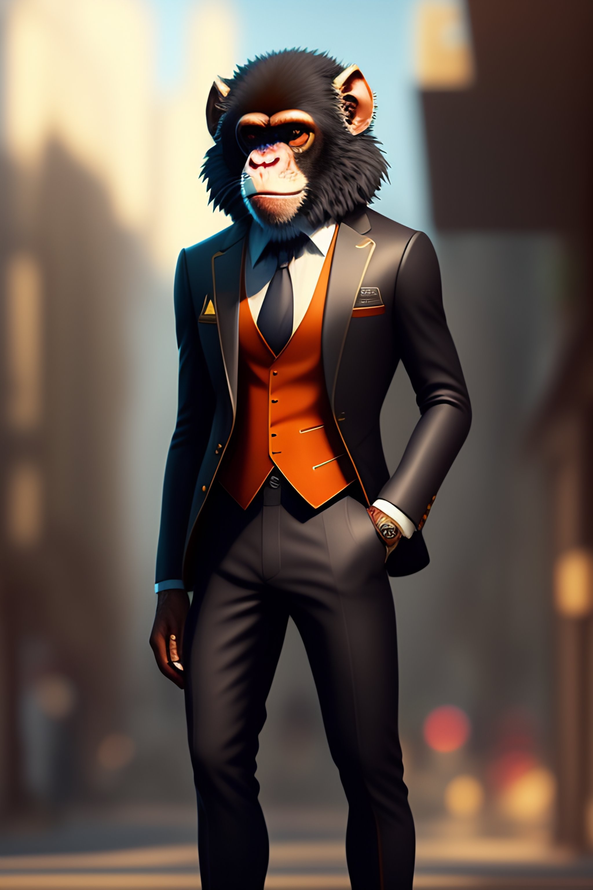 Lexica - Anthro furry humanoid monkey, three piece suit, checking watch ...