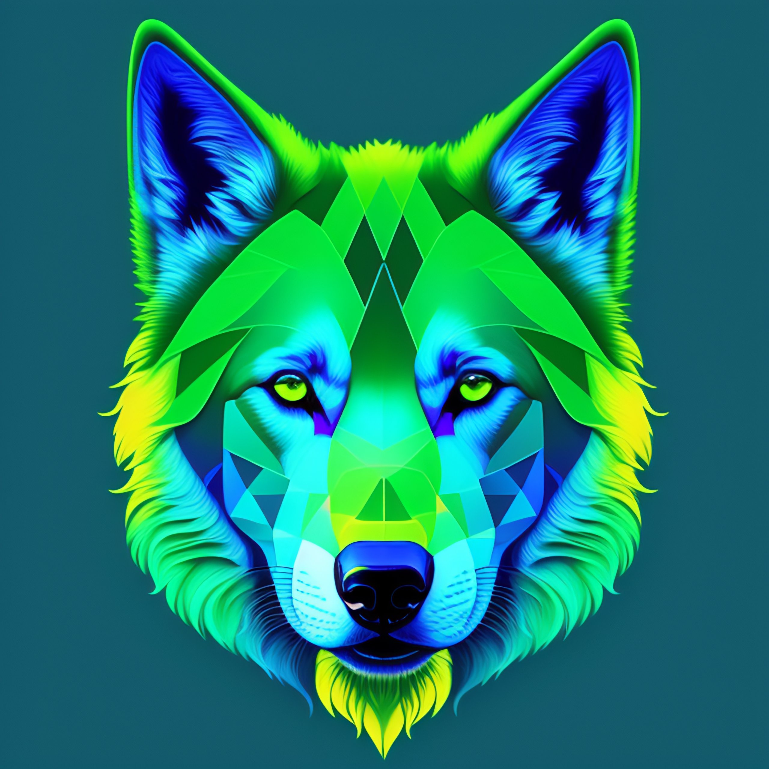Lexica - Geometric figure of a neon blue and green wolf face