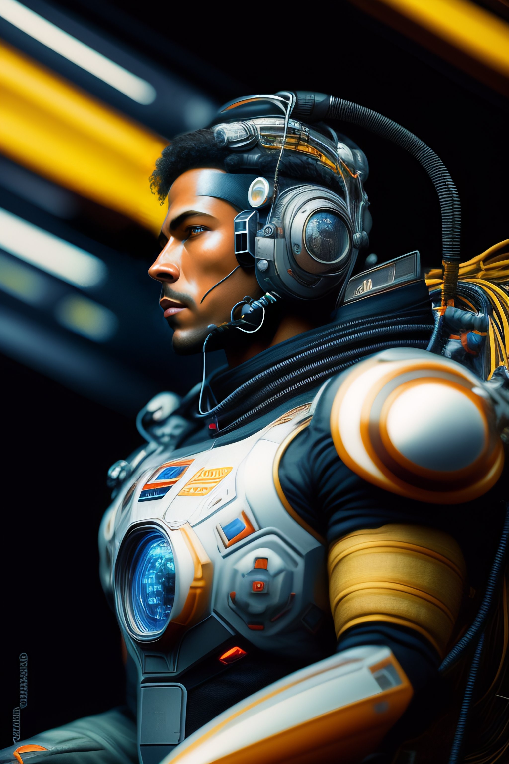 Lexica - Cyborg pilot man wired to commands, detailed maximalist ...