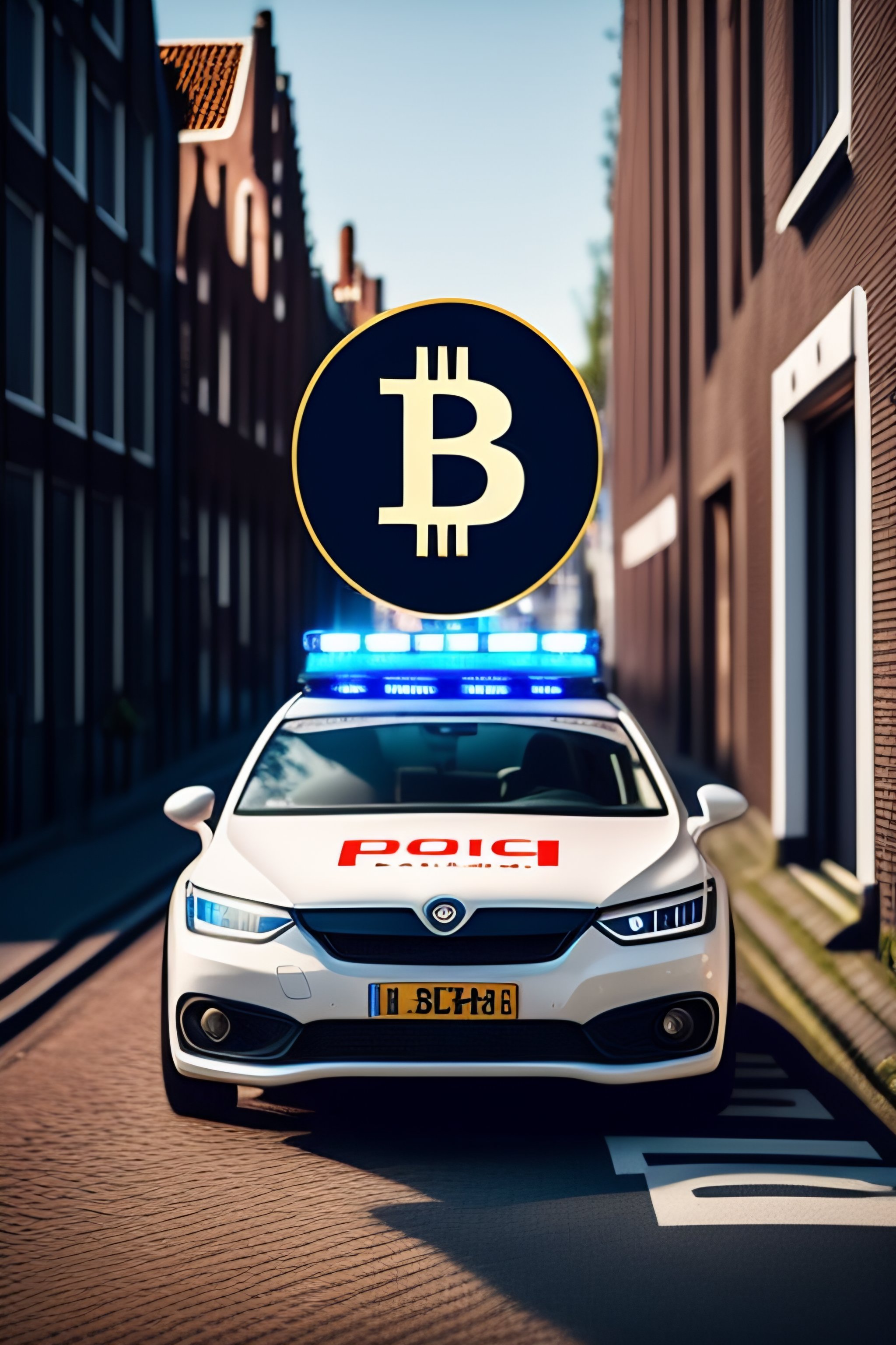Lexica - Very clear bitcoin logo on a police car in amsterdam
